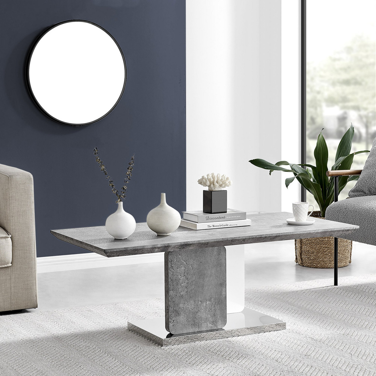 Alba Stone Effect White Gloss and Chrome Coffee Table - Furniturebox UK