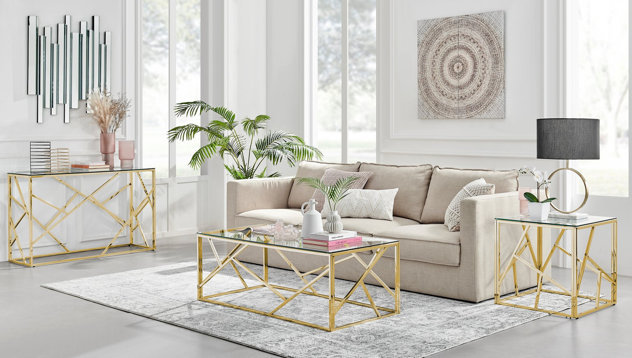 Amalfi Gold Chrome End Side Table | Living Room Furniture