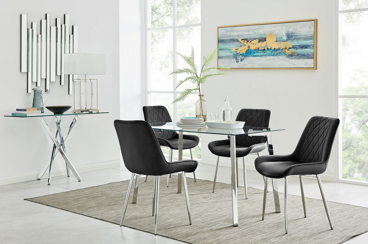 Cosmo Dining Table & 4 Pesaro Silver Chairs | Furniturebox
