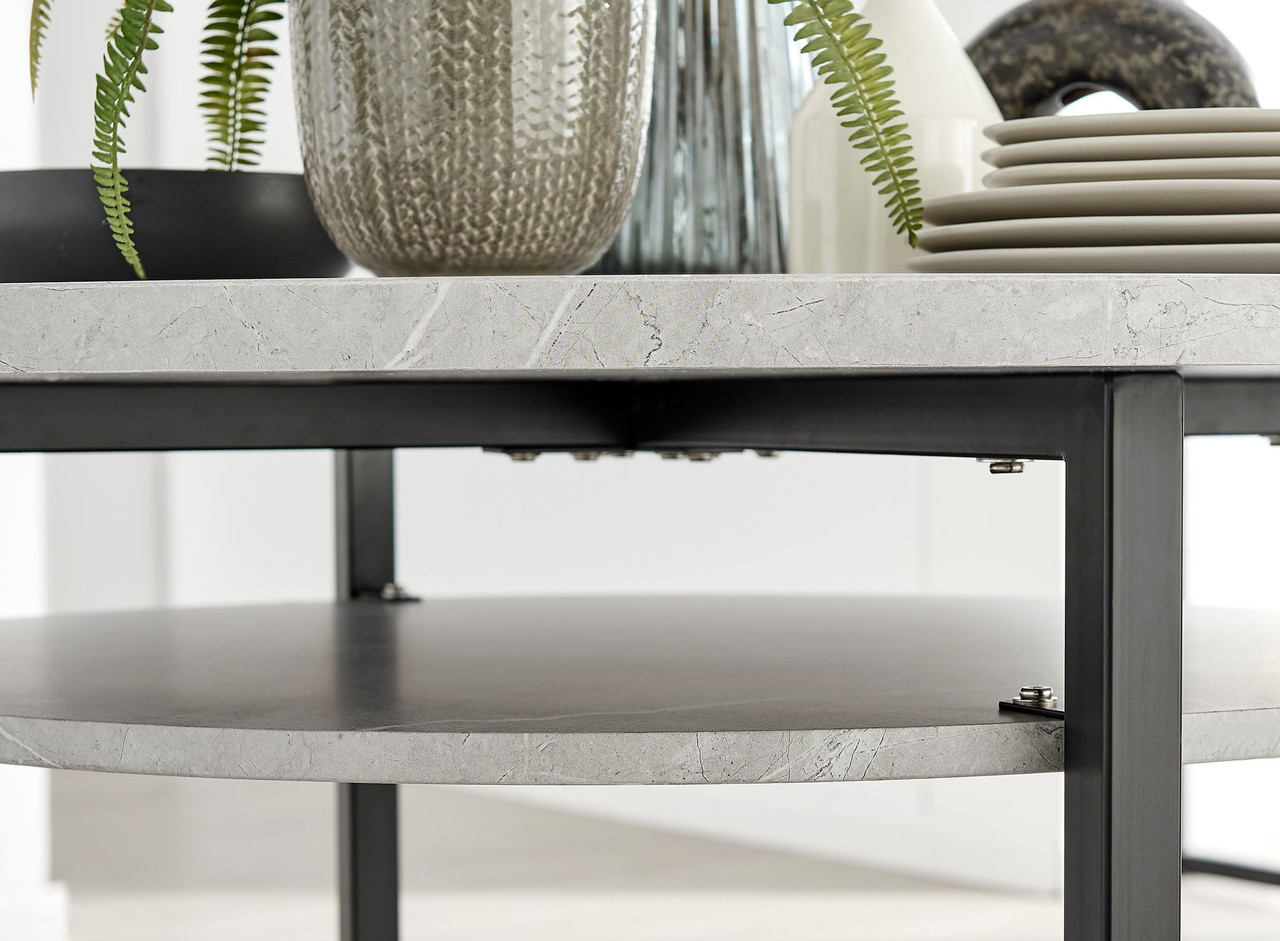 Adley Grey Concrete Effect Storage Dining Table & 4 Nora Black Leg ...
