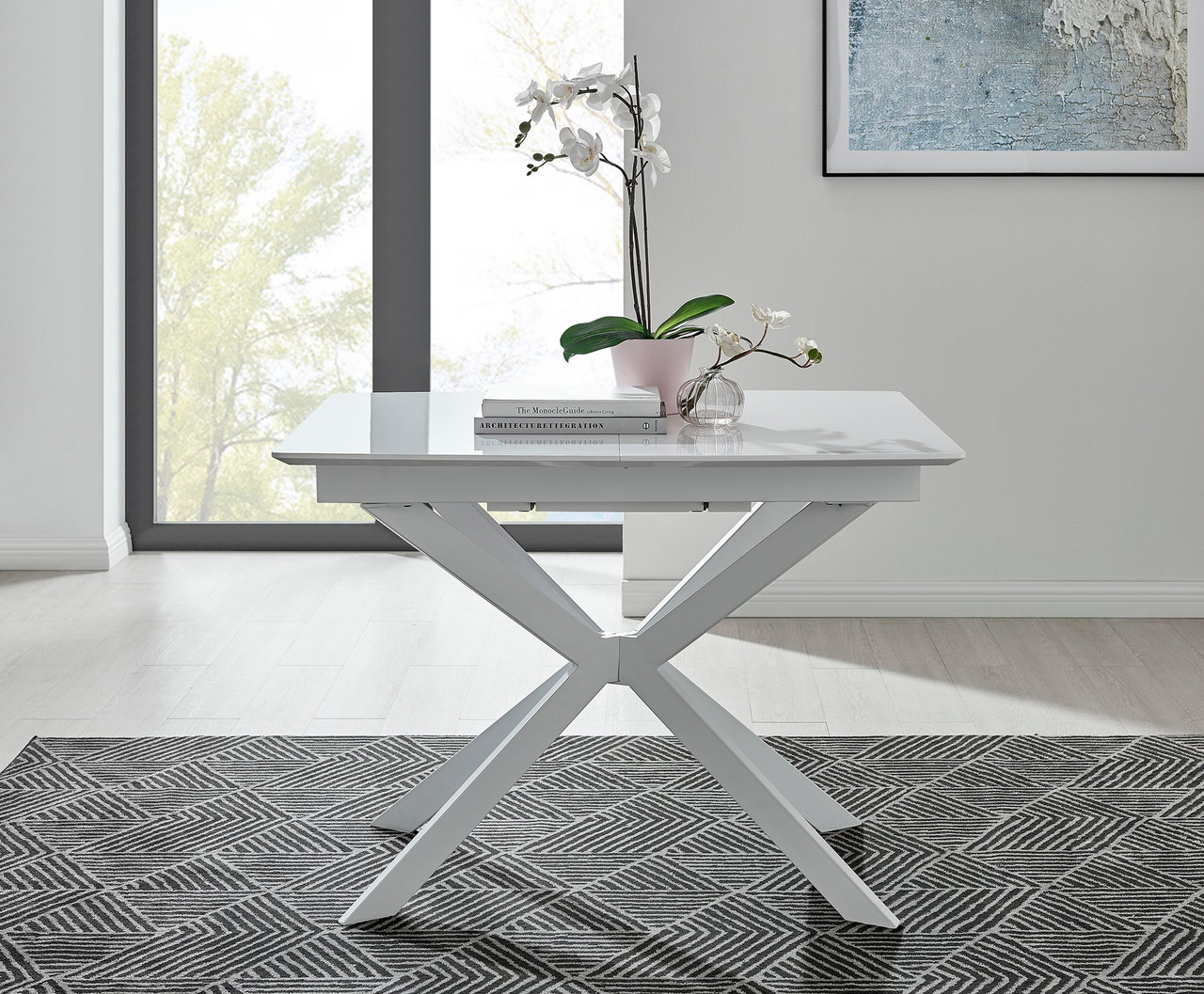 LIRA 100 Extending Dining Table and Corona Silver Leg Chairs ...