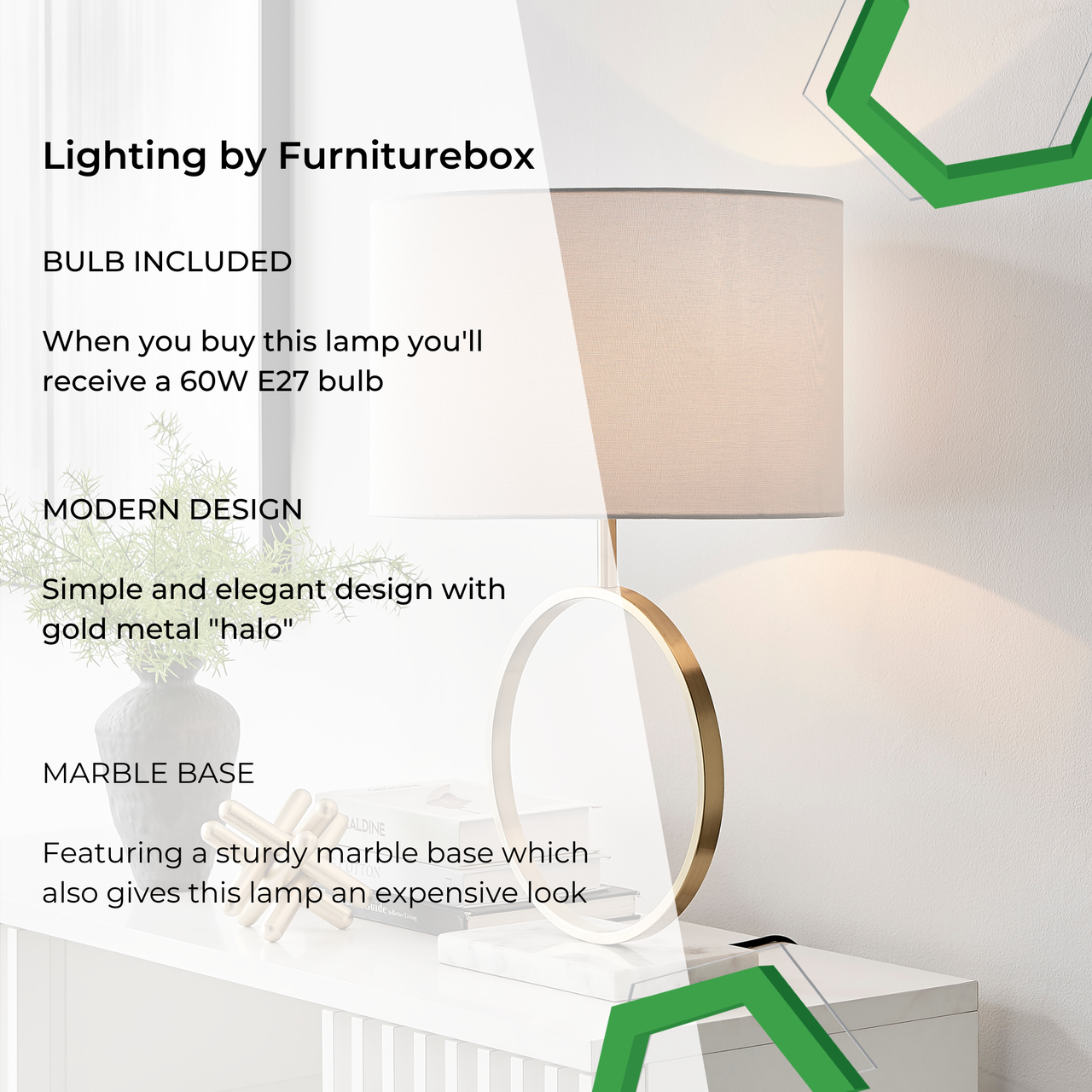 SAFFRON Gold & White Shade Marble Metal Table Lamp Light (Including ...