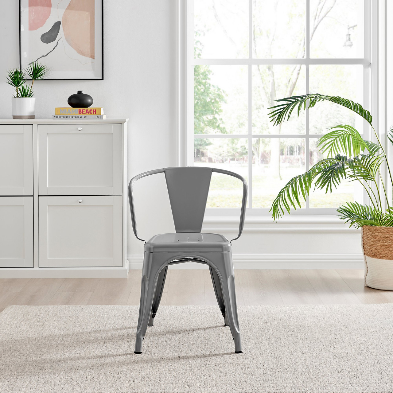 2x Colton Tolix Grey Metal Chair with Arms | Dining Chair