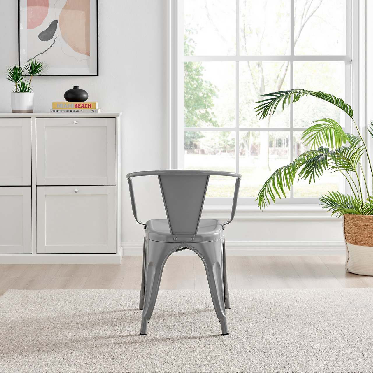 2x Colton Tolix Grey Metal Chair with Arms | Dining Chair