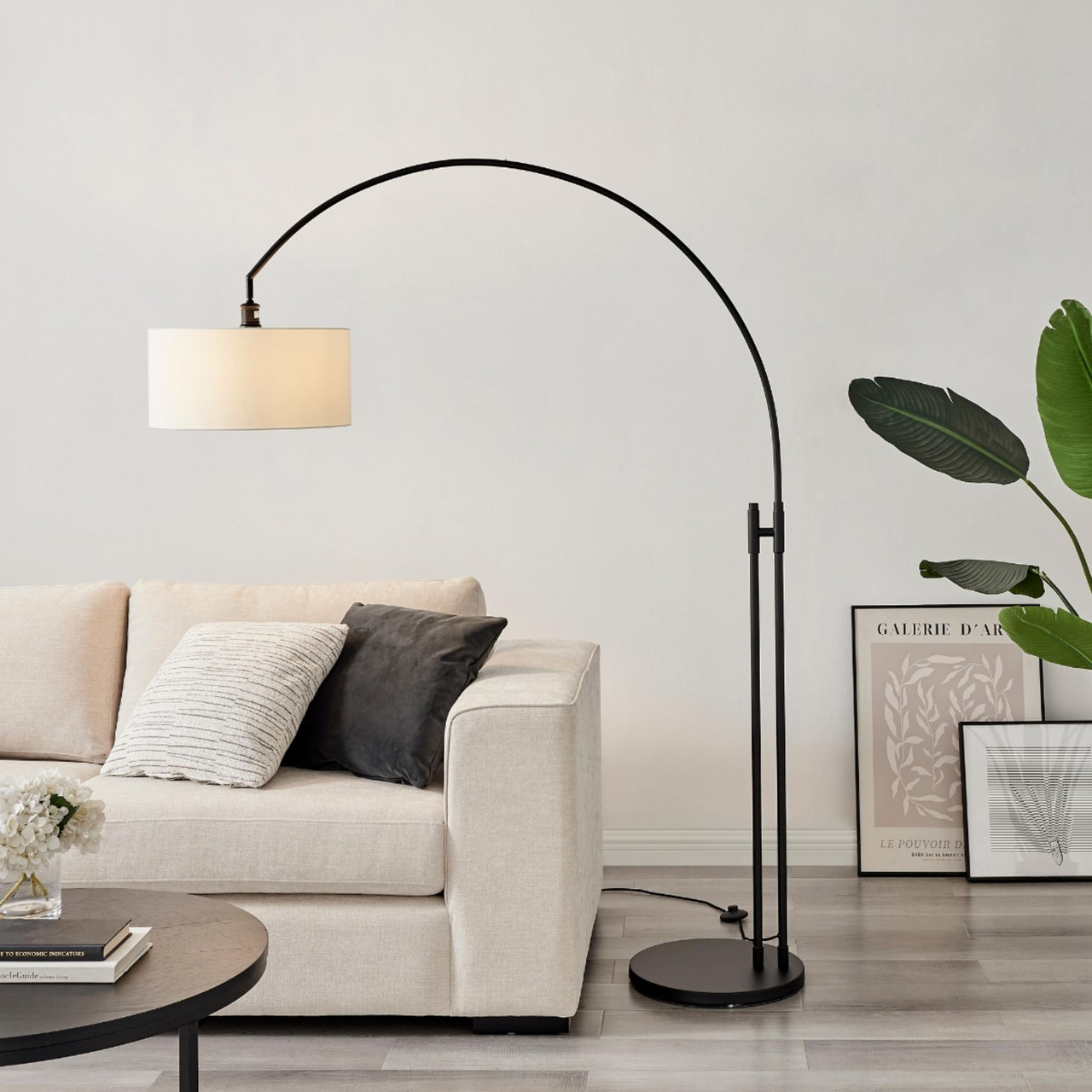 Arc Floor Lamp White Shade Matte Black Base | Arc Lamp