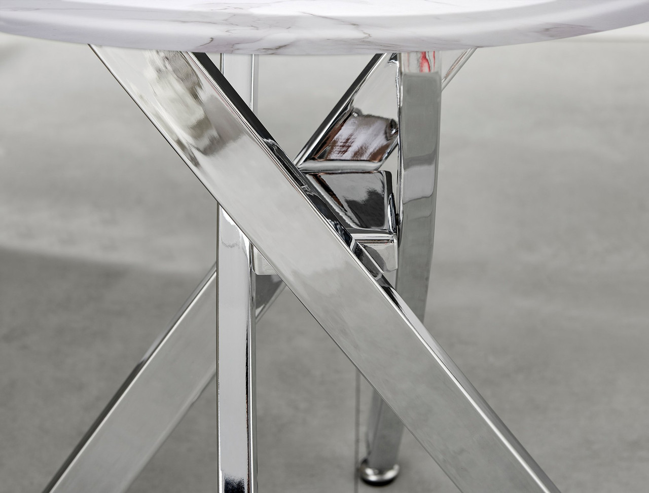 Novara White Glass Marble Silver Legs | Round Side Table