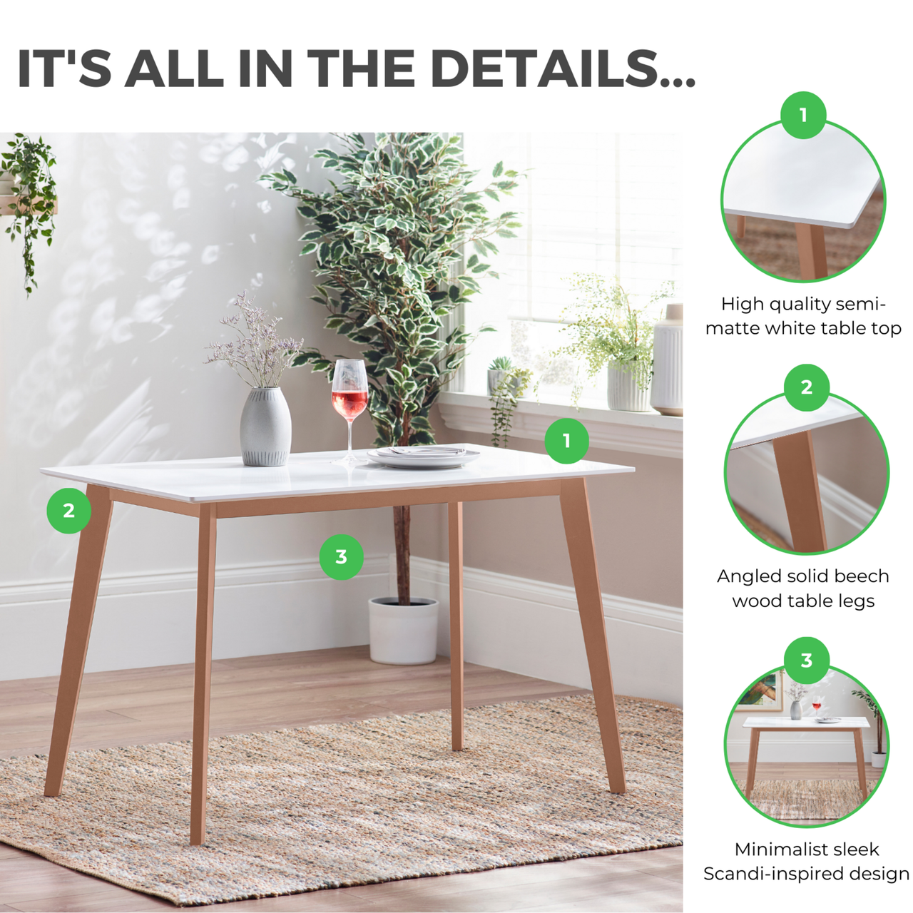 Sofia White Dining Table Wood Legs | Dining Room Furniture