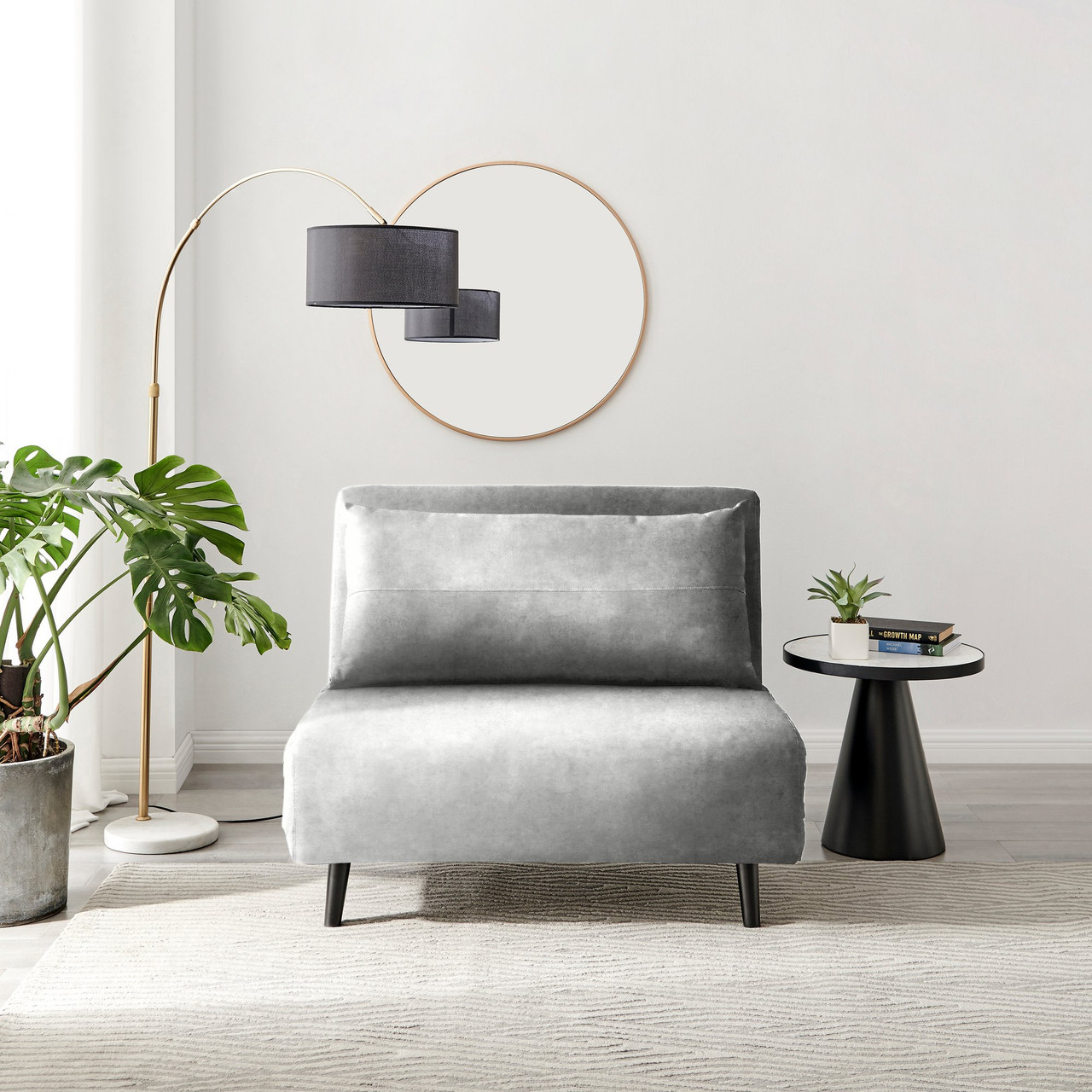 Bobby Folding Sofa Bed Grey Velvet | Single Sofa Bed