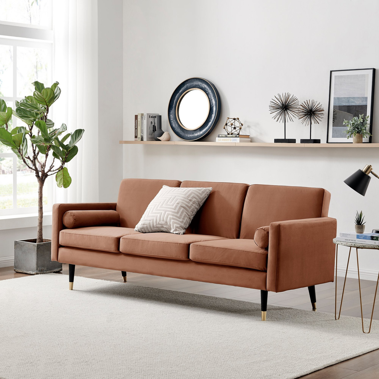 Tan leather sofa bed store