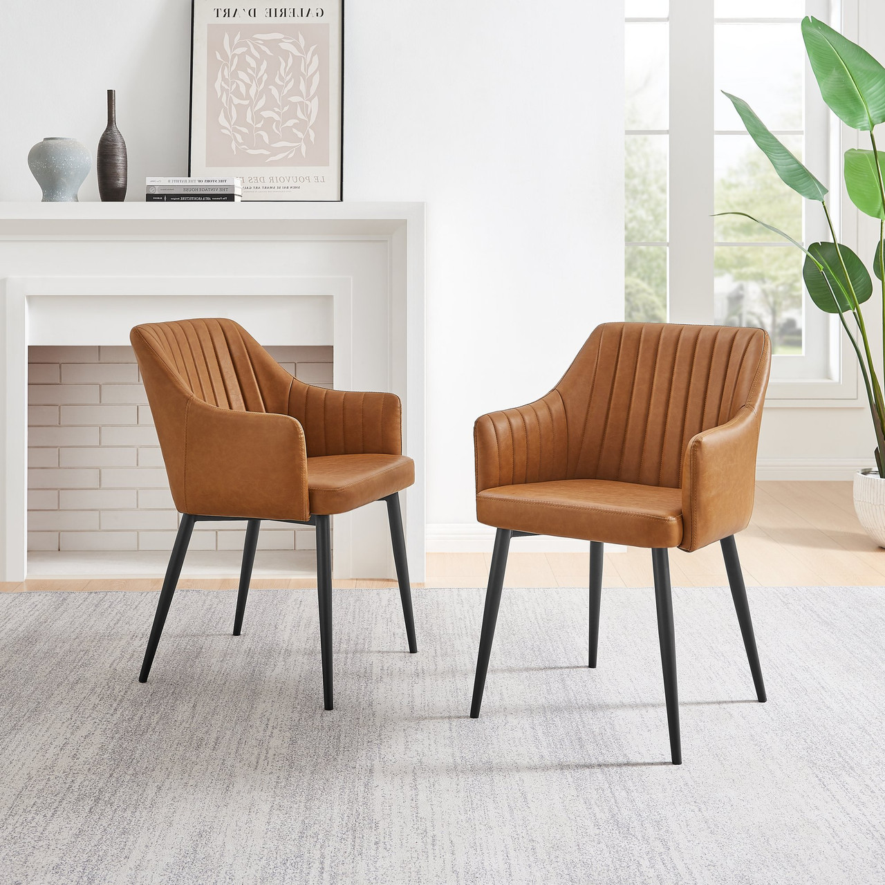 Calla 2x Tan Faux Leather Black Leg Chair | Dining Chair