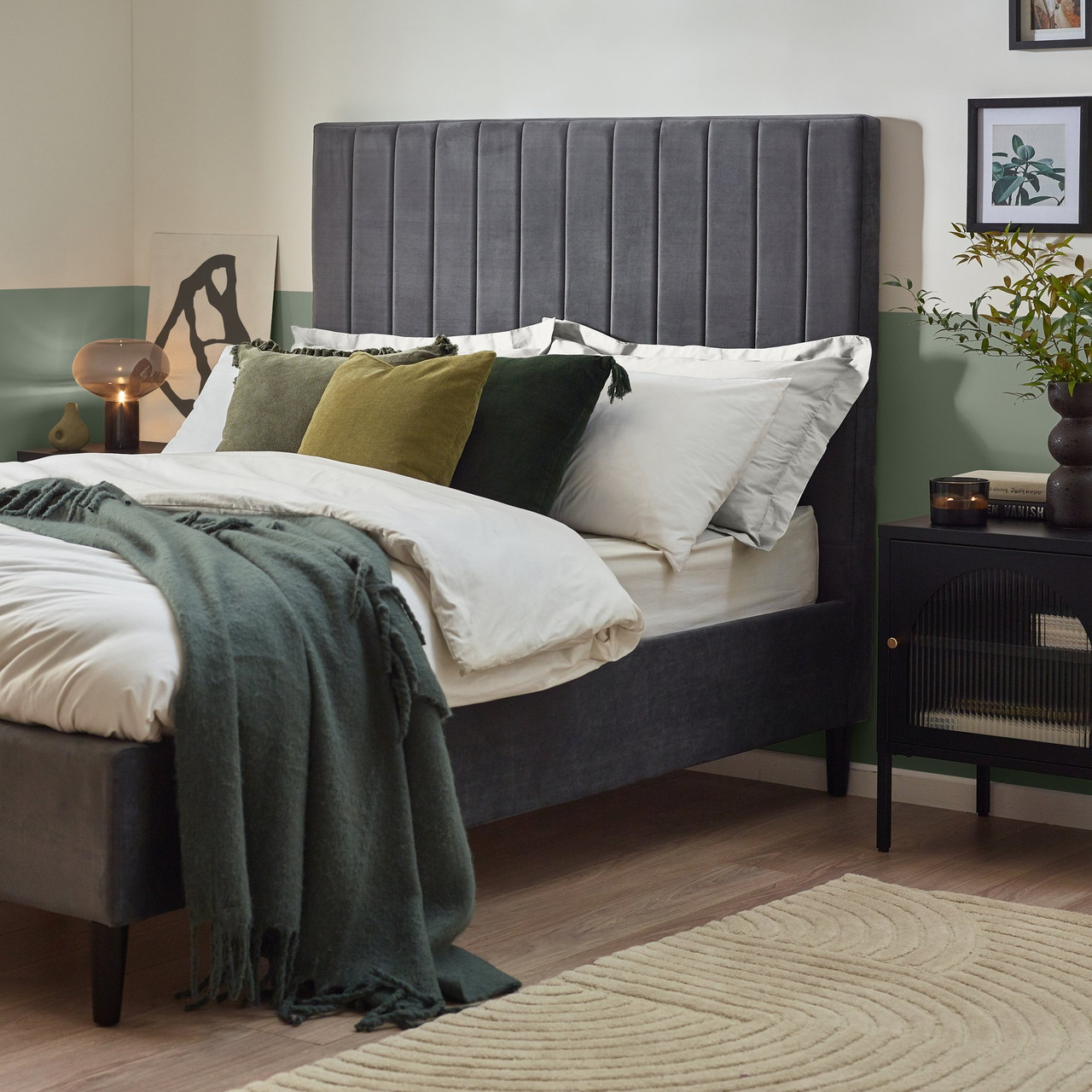 Aster Grey Velvet Bed | Double Bed Frame