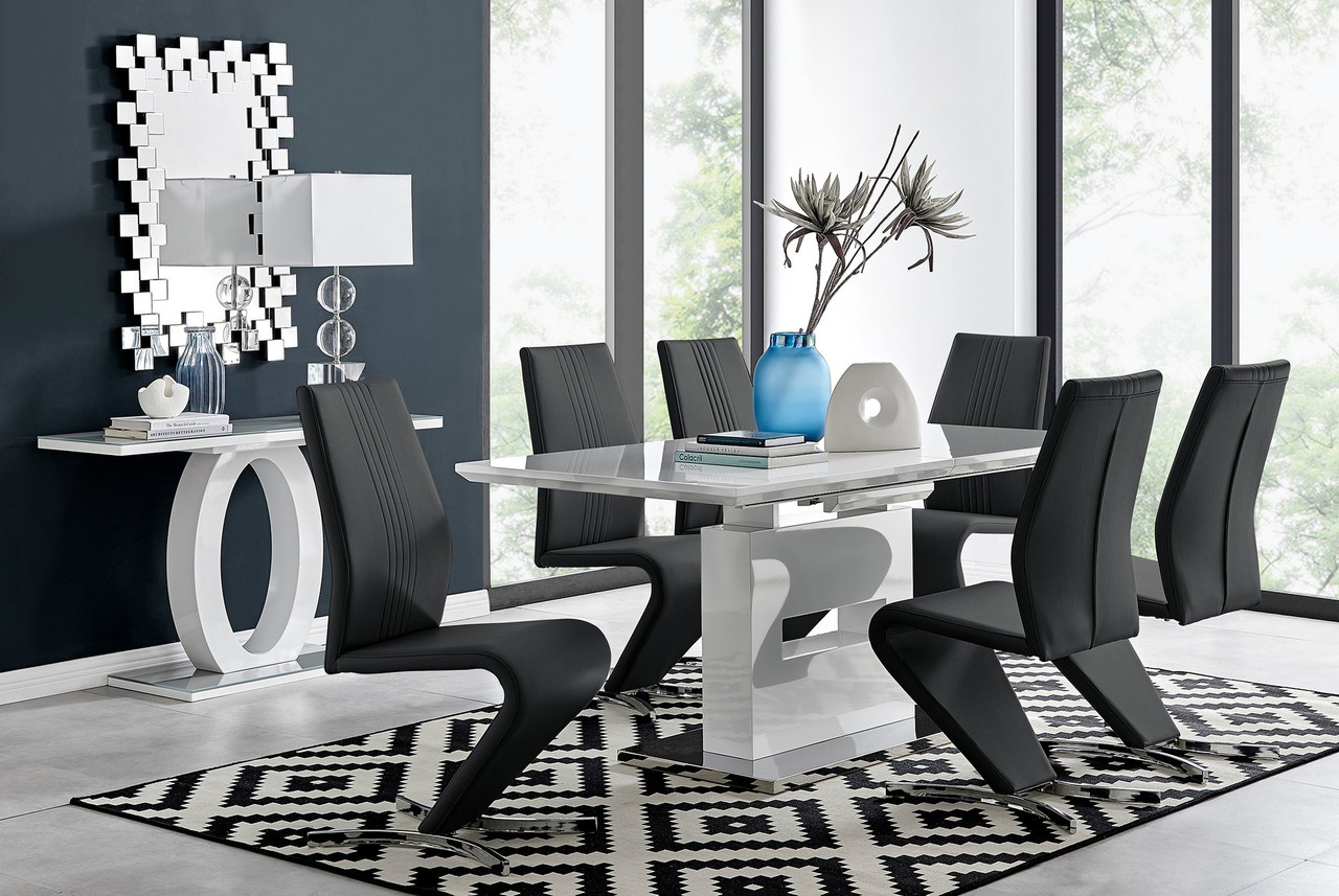 Arezzo High Gloss & Chrome Large Extending Dining Set | 6/8 Seater