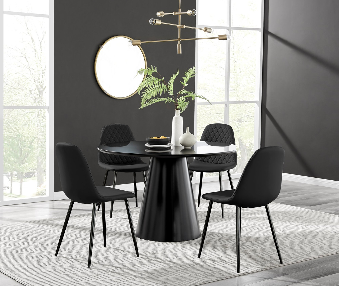 Palma Black High Gloss Round Dining Table & 4 Corona Black Leg Chairs ...
