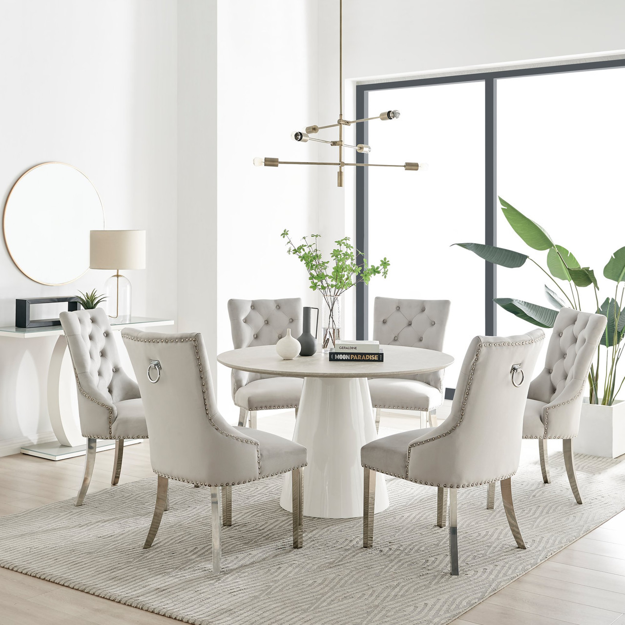 Round dining table set for 6 grey store