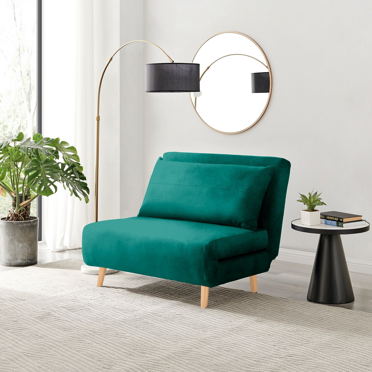 Bobby Single Folding Sofa Bed Green Velvet