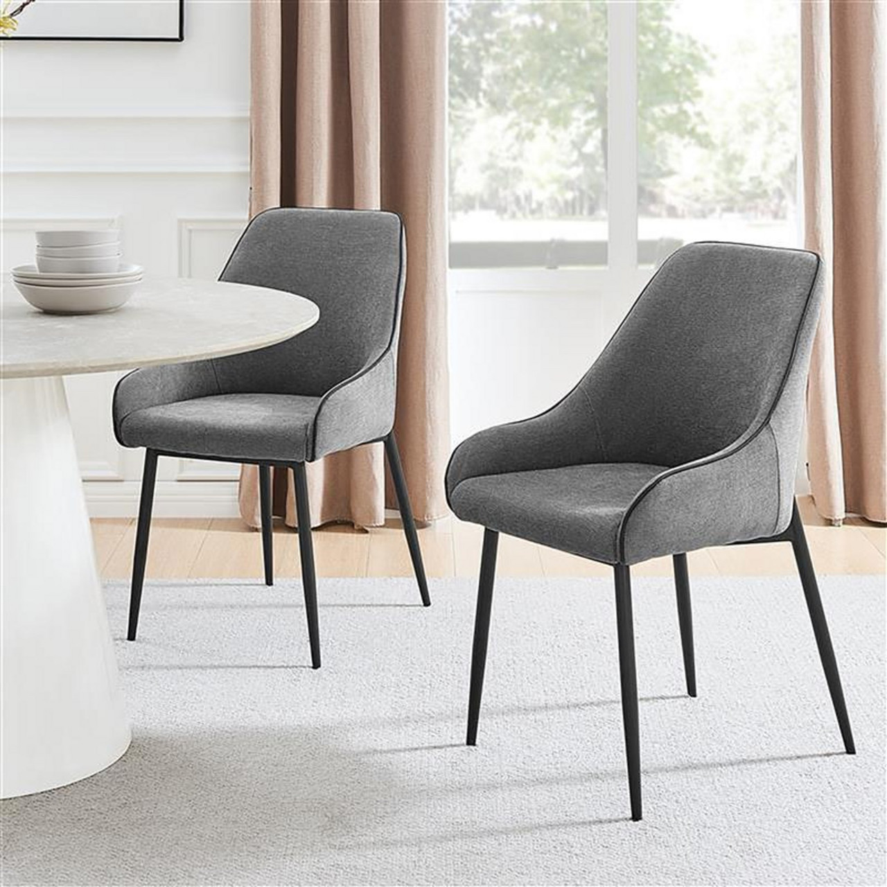 Beaumont 2x Grey Fabric Black Leg Chair | Dining Chair