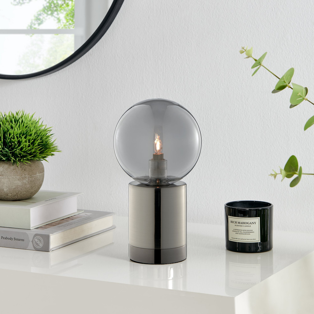 Hattie Industrial Glass Silver Table Light | Desk Lamp