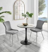 Elina White Marble Effect Round Dining Table 2 Nora Silver Leg Chairs Furniturebox UK
