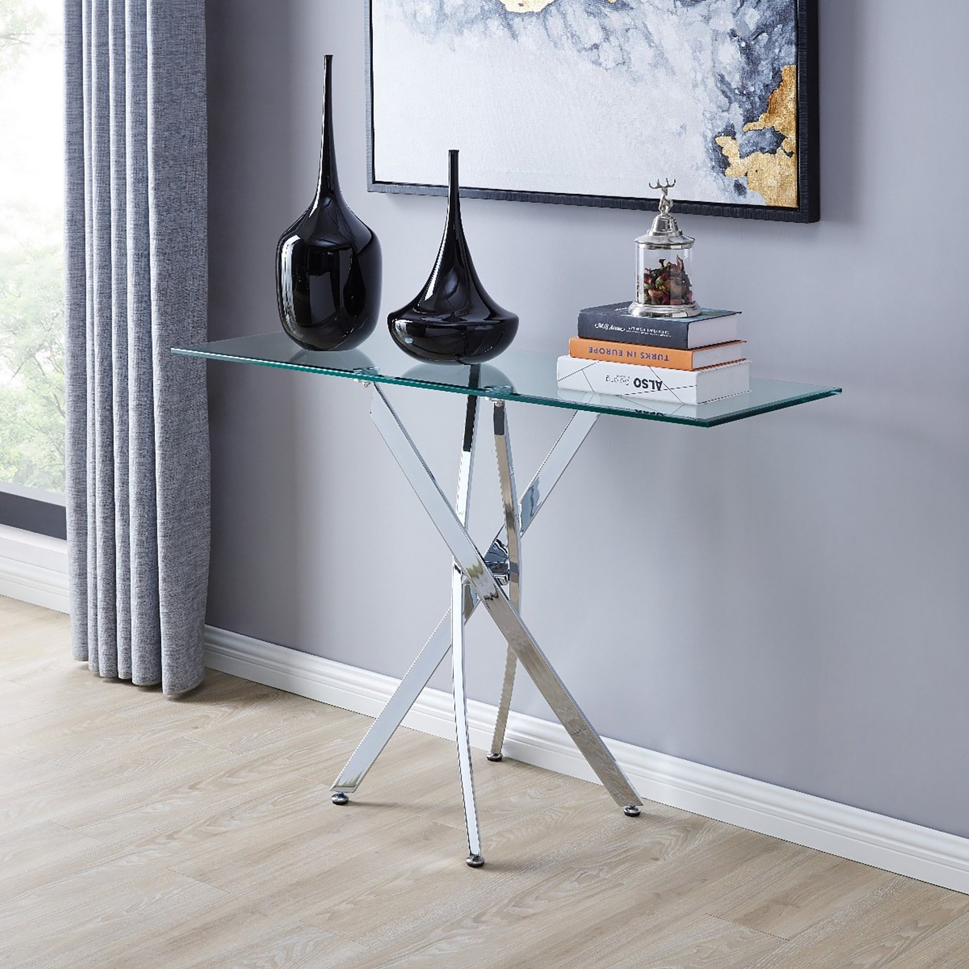 Leonardo Glass Chrome Console Table | Living Room Furniture