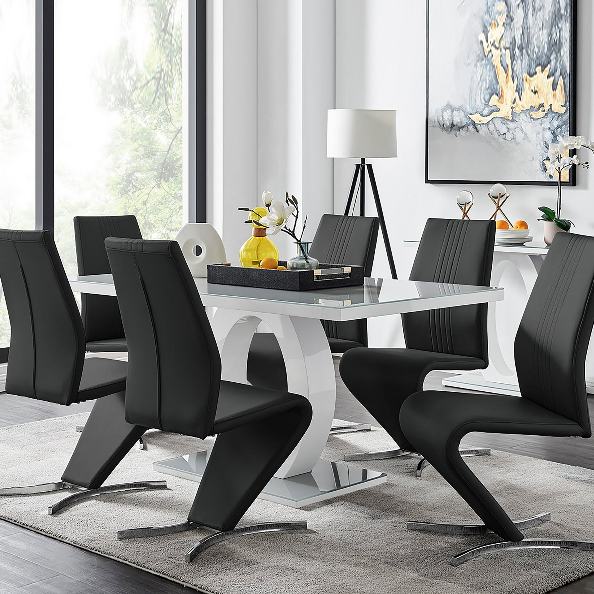 Grey & White High Gloss Dining Table & 6 Willow Chairs | Furniturebox