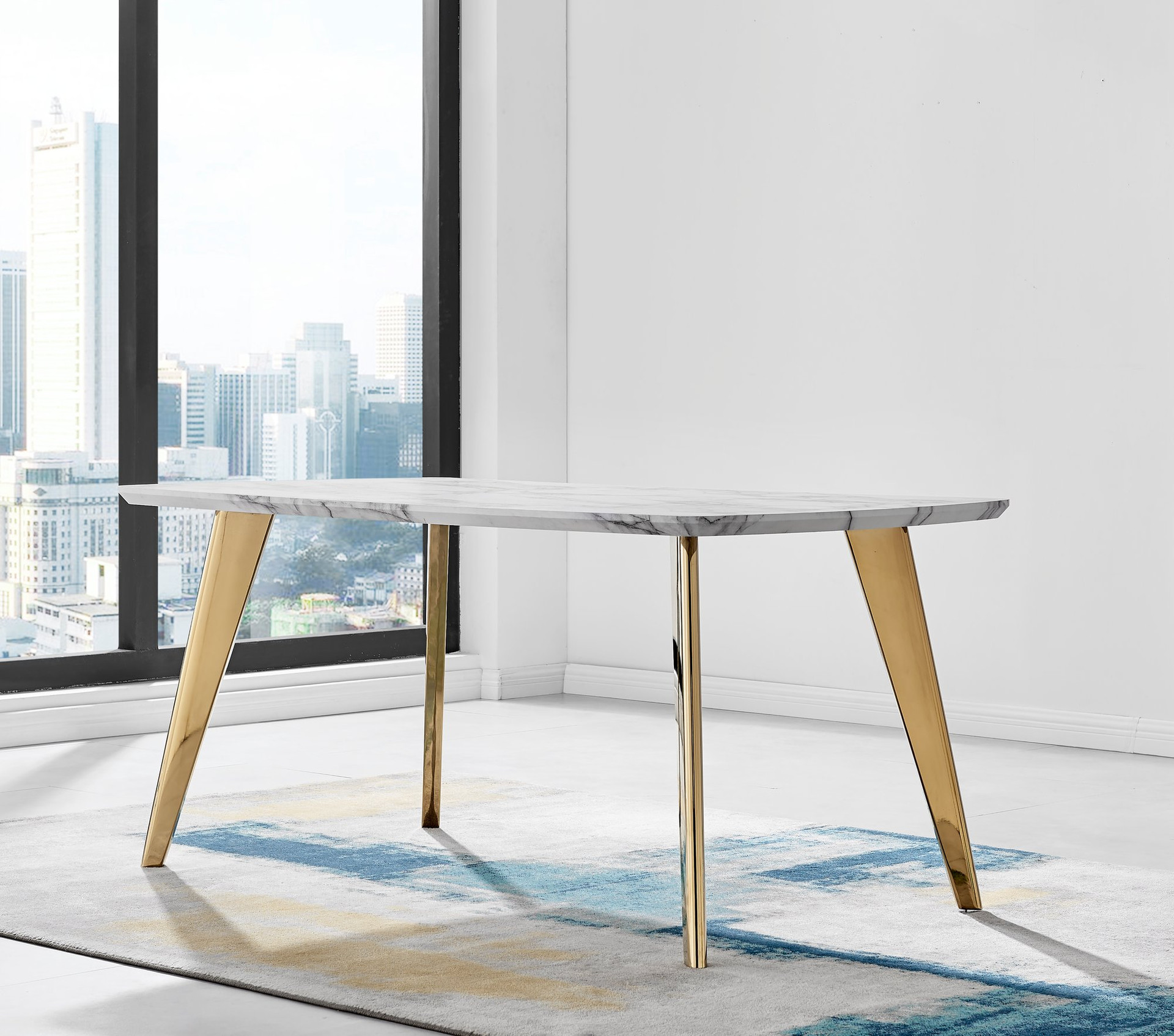 Andria Gold Leg Marble Effect Dining Table and 6 Gold Leg Milan Chairs ...