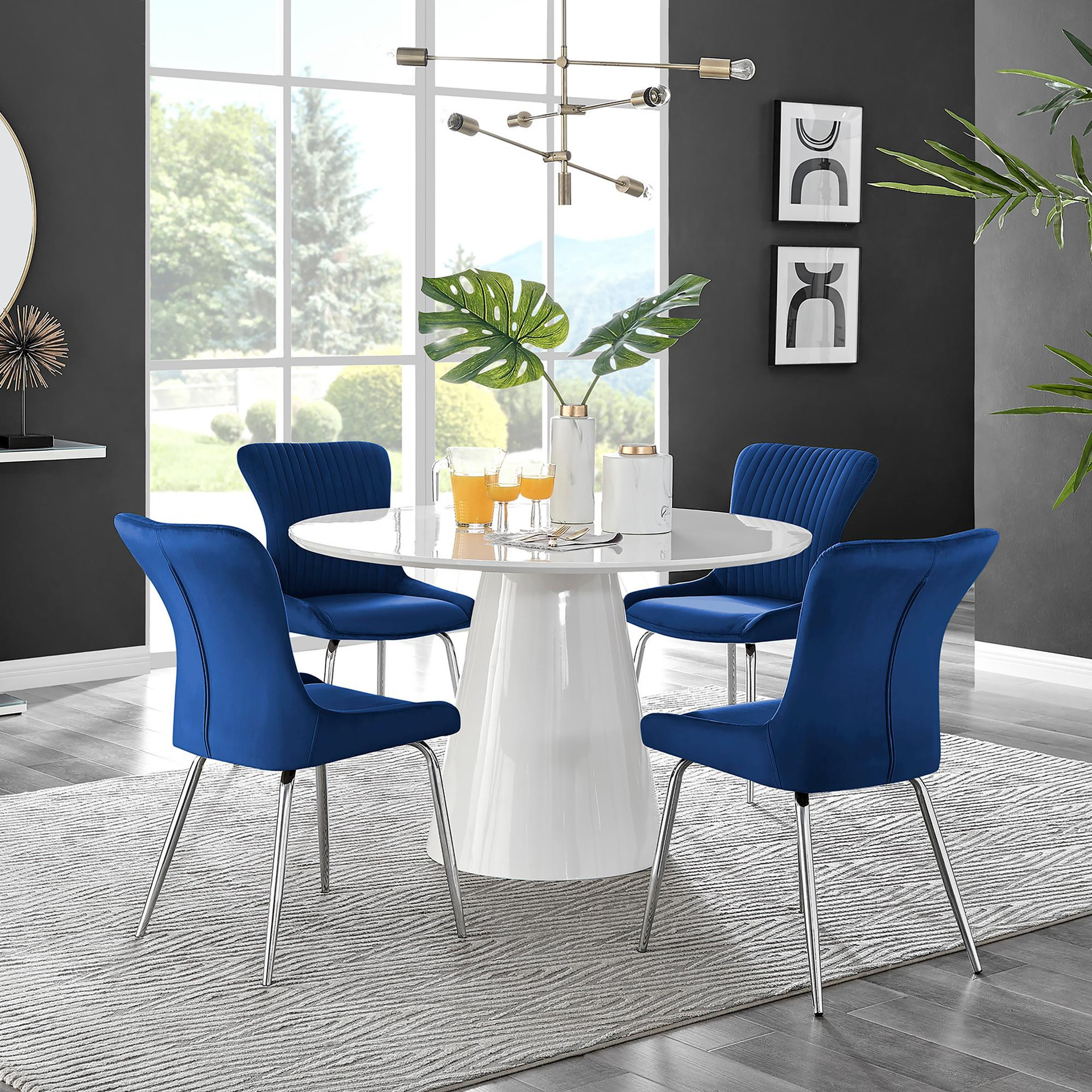 Palma White High Gloss Round Dining Table & Nora Silver Leg Chairs ...