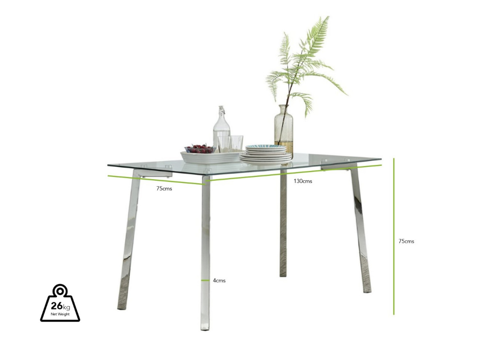 Cosmo Glass and Chrome Dining Set | 4 Seater