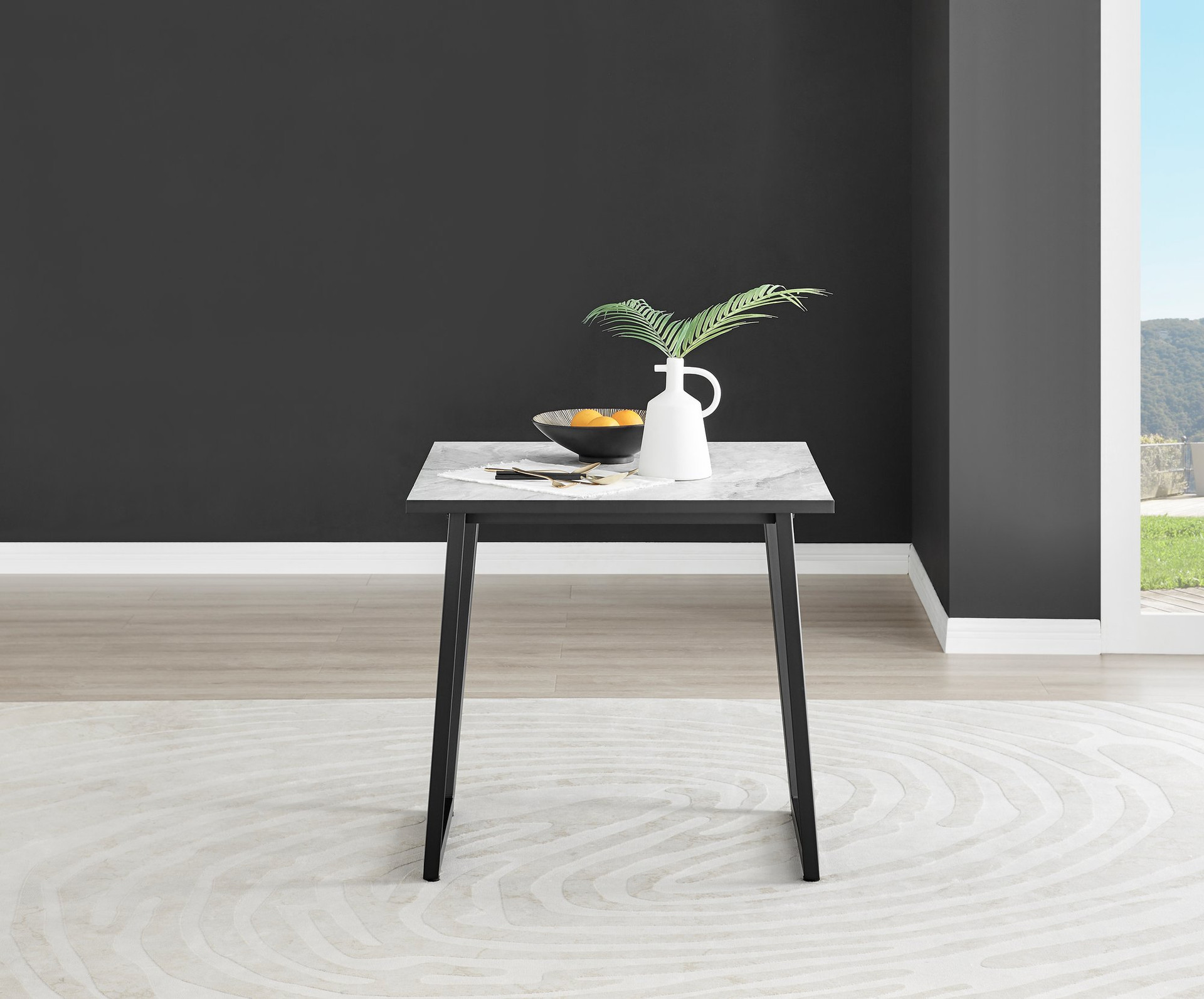 Carson Square White Marble Table Black Legs & 6 Pesaro Black Leg Chairs ...