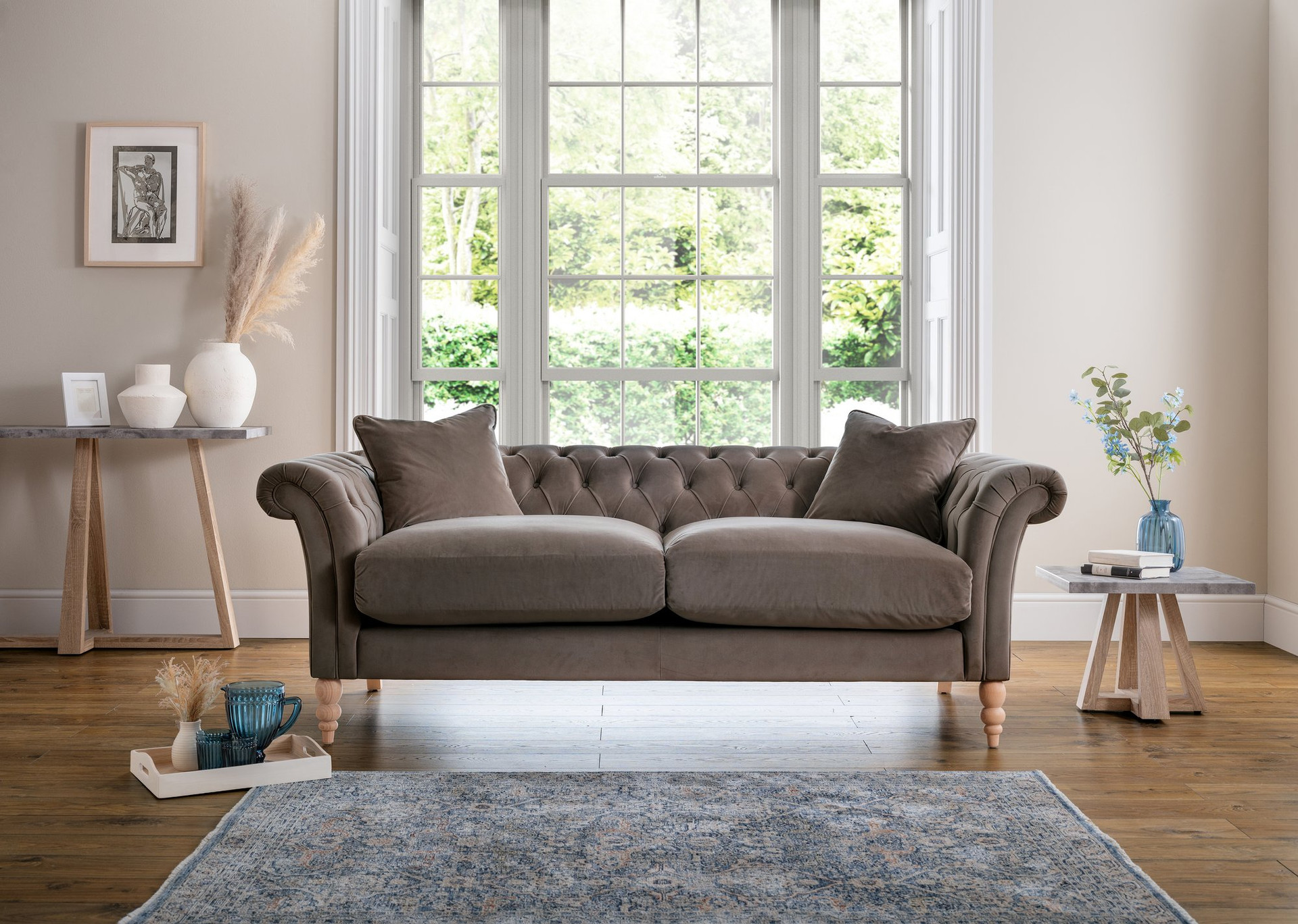 Olivia 3 Seater Grey Velvet Sofa | Grey Sofa