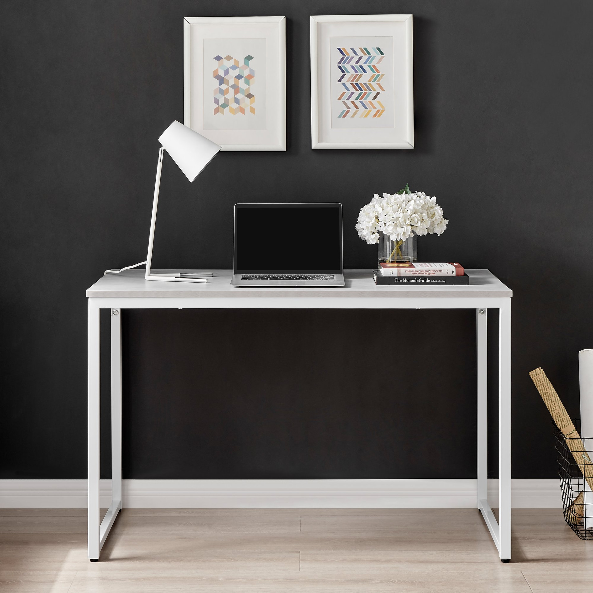 Grey Marble Effect Desk White Legs 120cm | Grey Office Desk