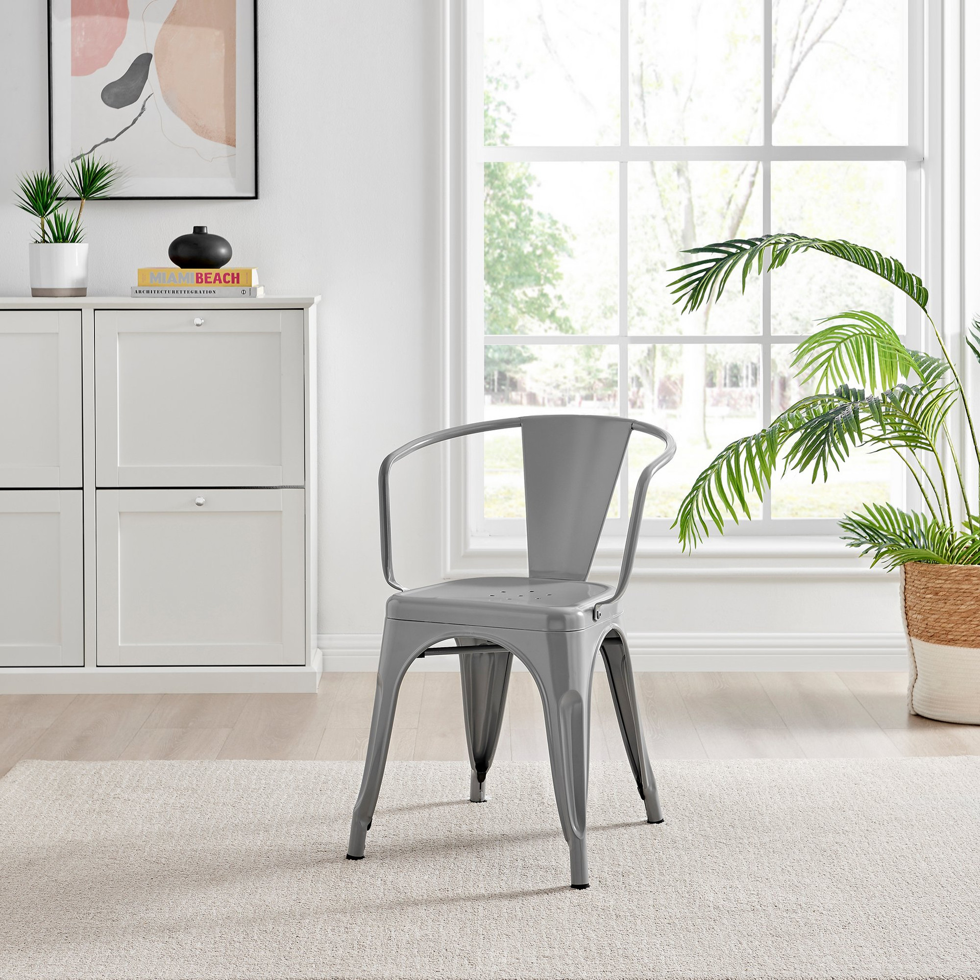 2x Colton Tolix Grey Metal Chair with Arms | Dining Chair