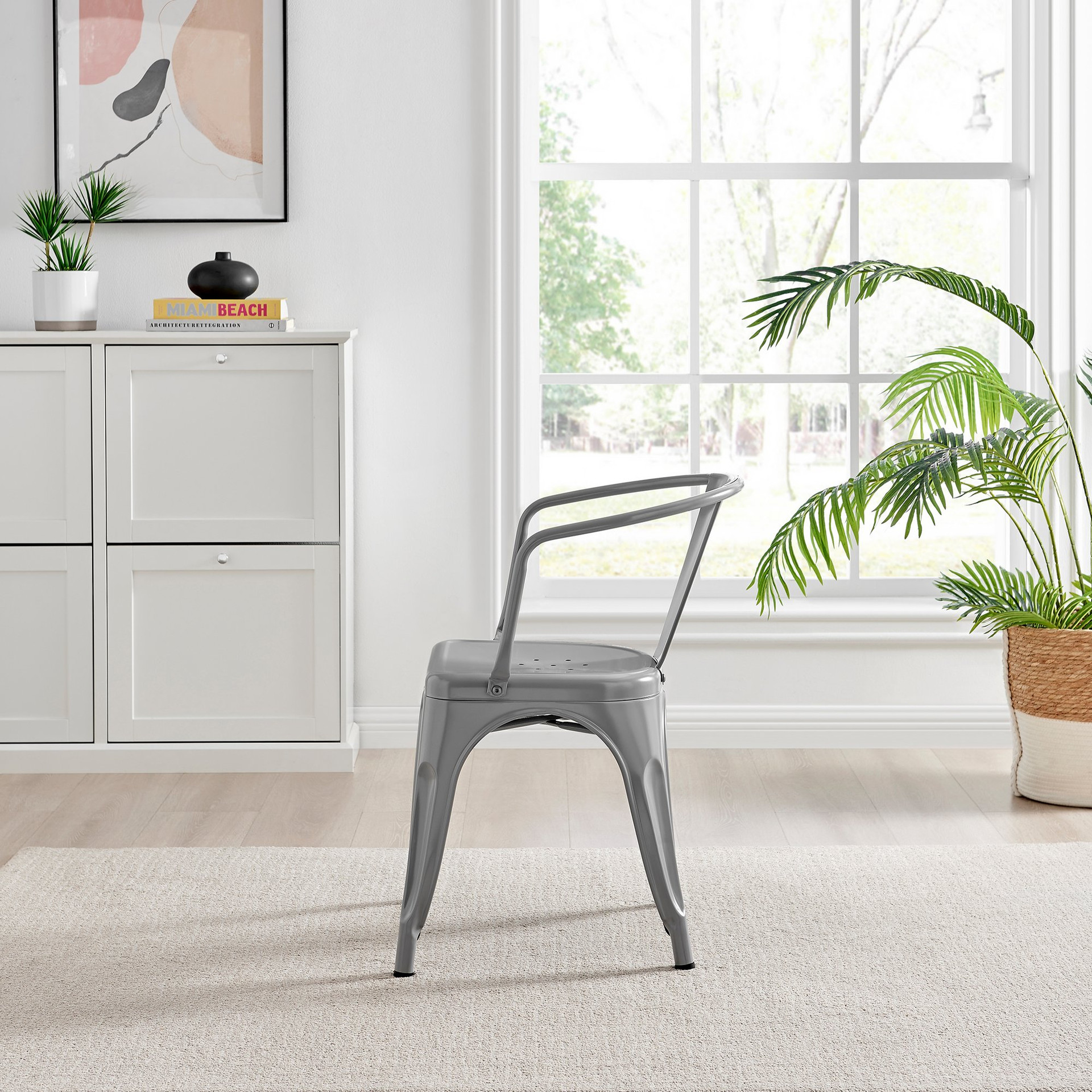 2x Colton Tolix Grey Metal Chair with Arms | Dining Chair