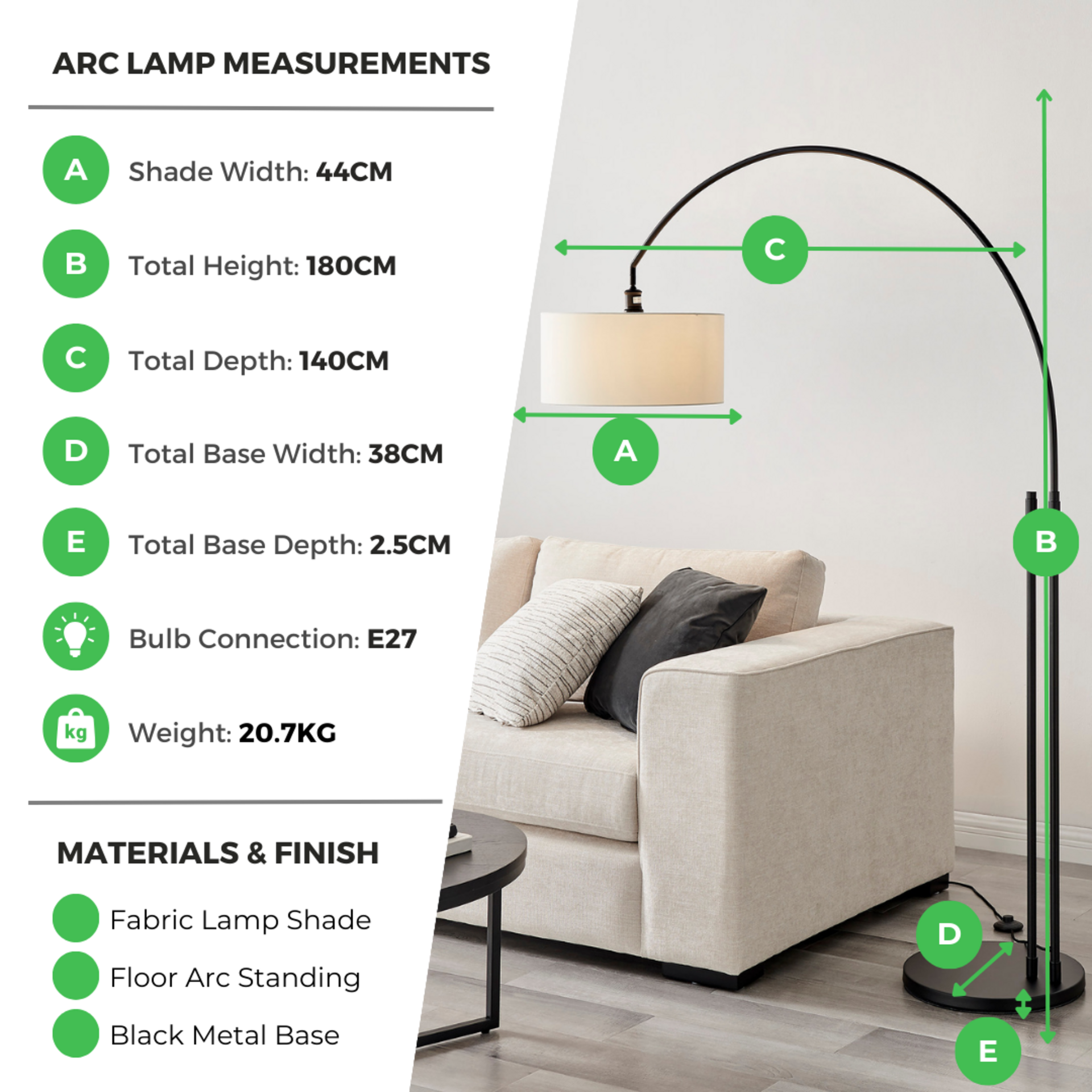 Arc Floor Lamp White Shade Matte Black Base | Arc Lamp