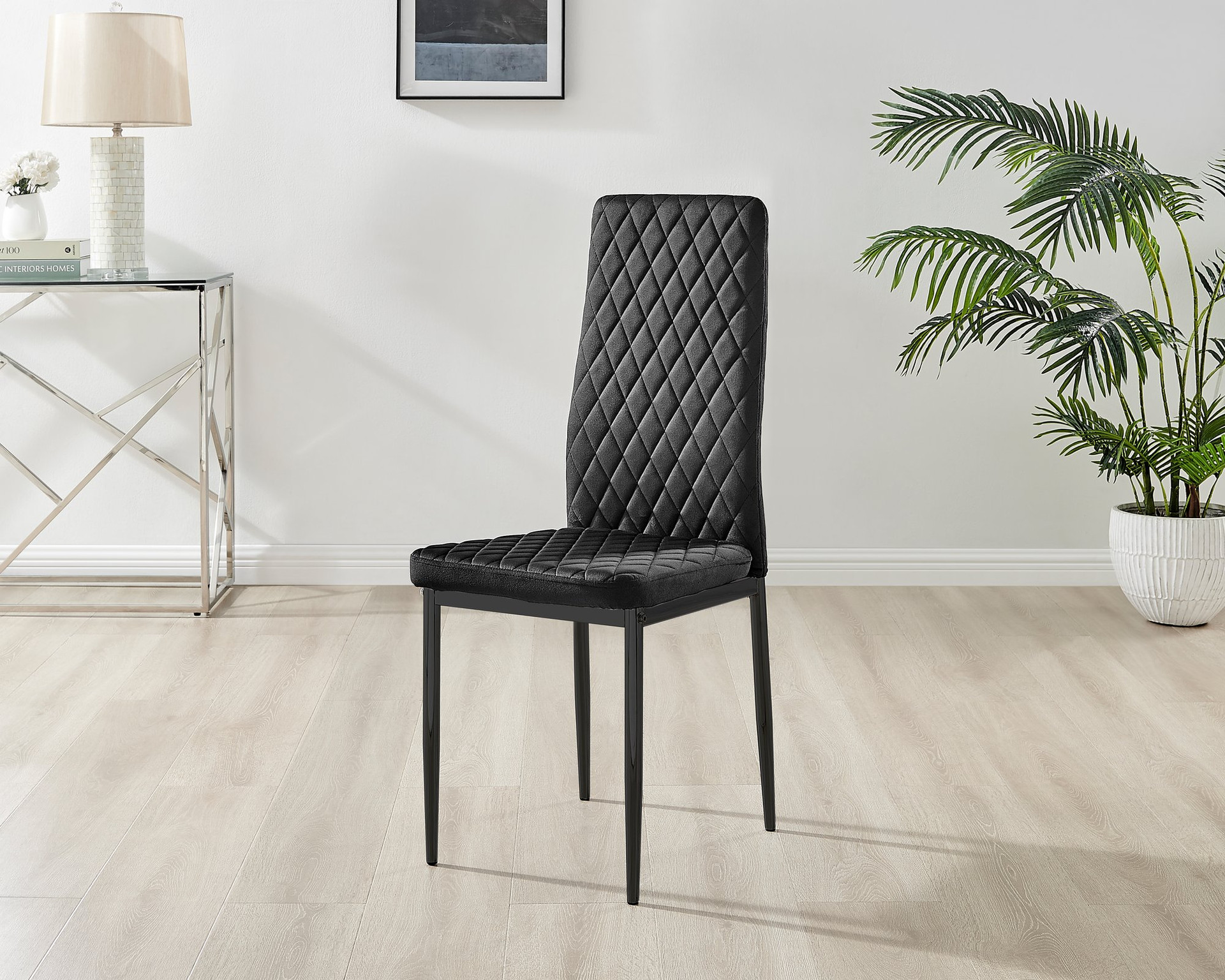 Koko Oak Effect Round Dining Table & 4 Velvet Milan Black Leg Chairs - Furniturebox UK