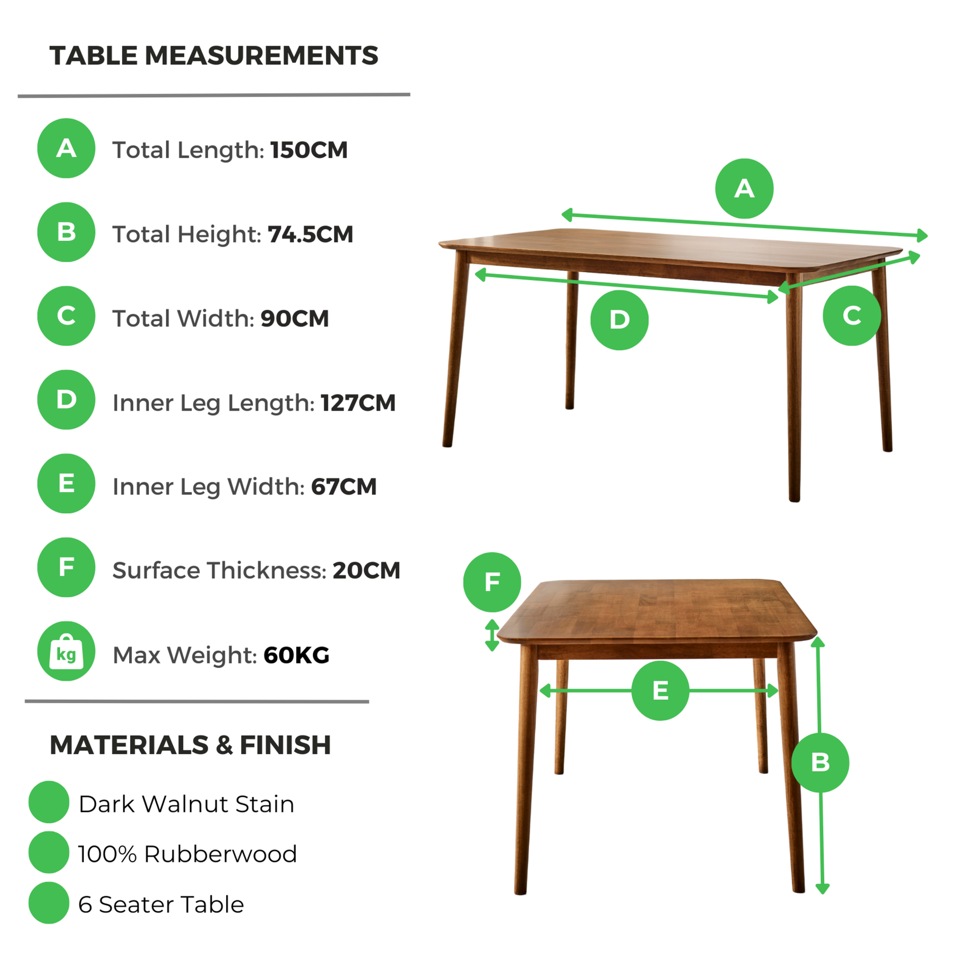 Lynton 6 Seat Large Dark Wood Walnut Table | Dining Table