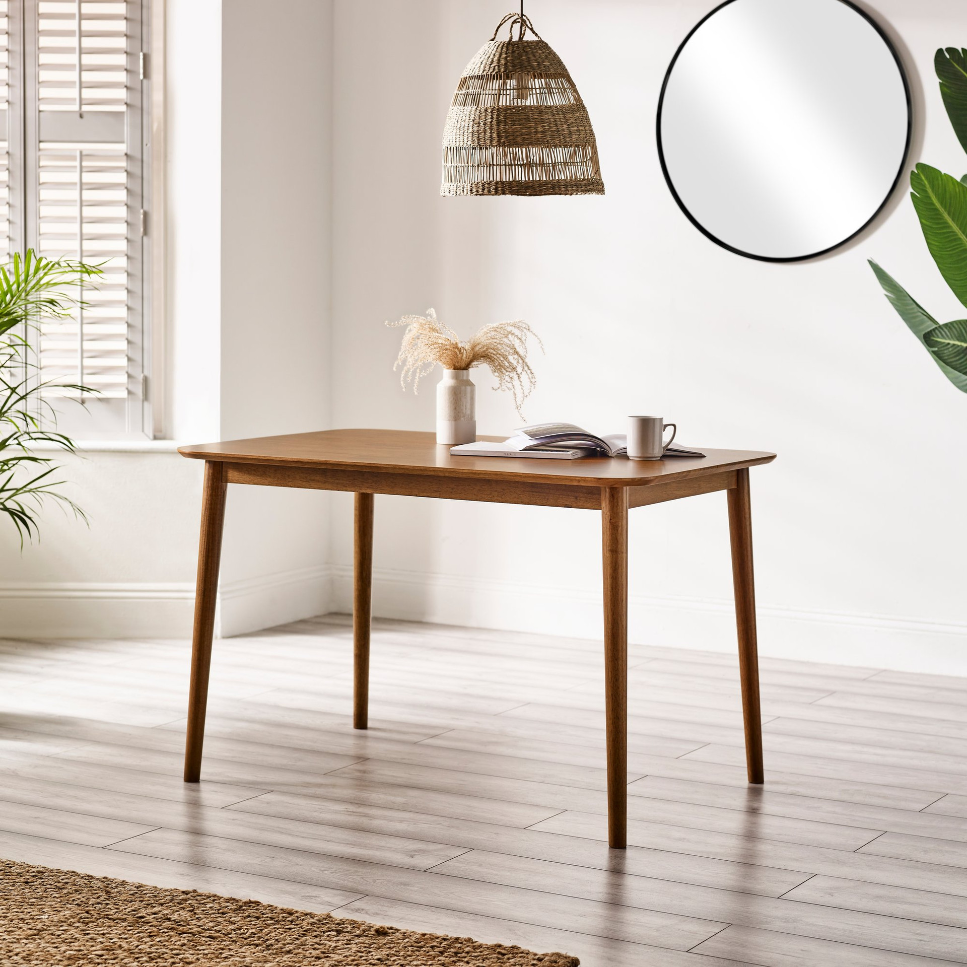 Lynton Small Walnut Colour Wooden Dining Table & 4 Dining Chairs ...