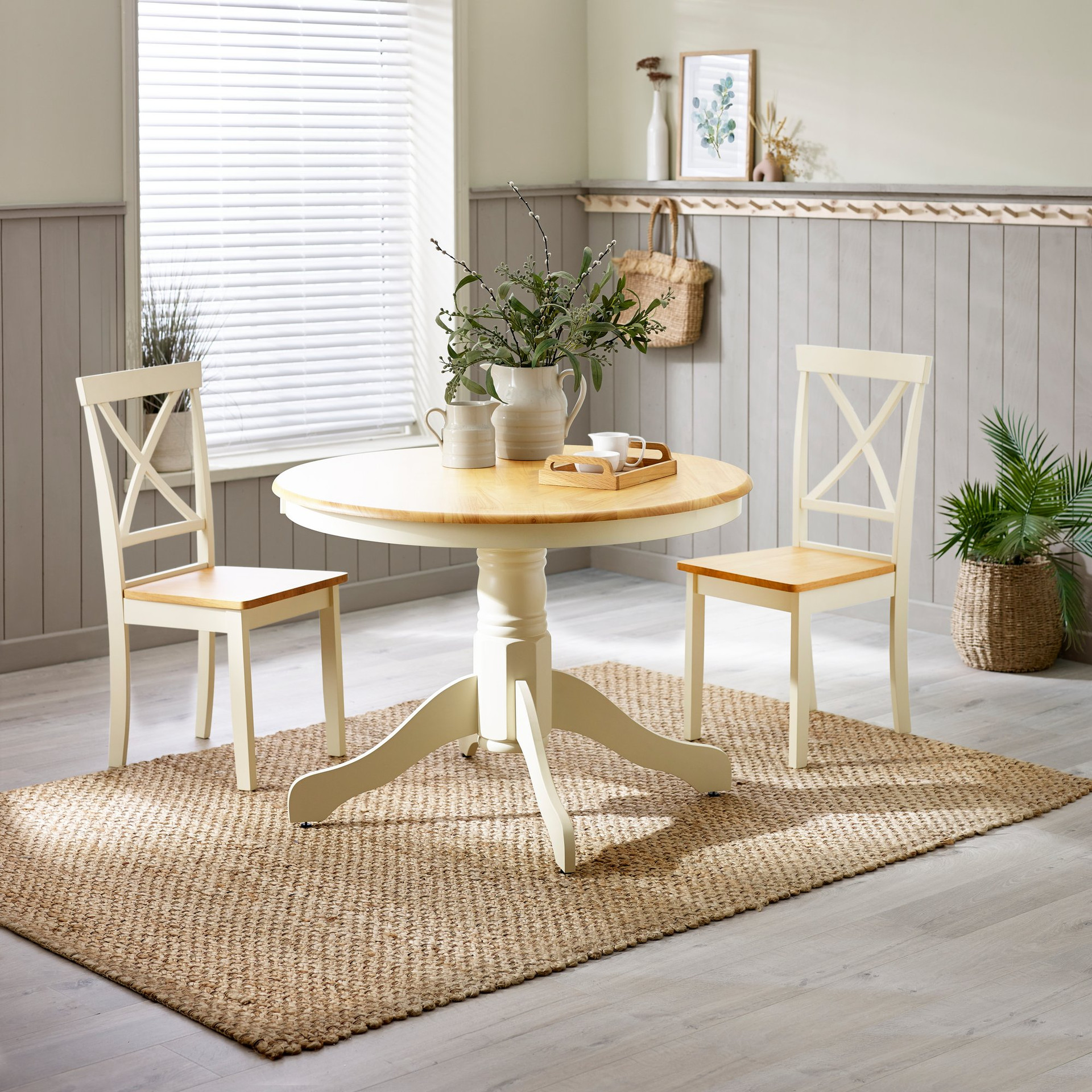 Bude Oak Cream Round Wood Pedestal Table | Dining Table
