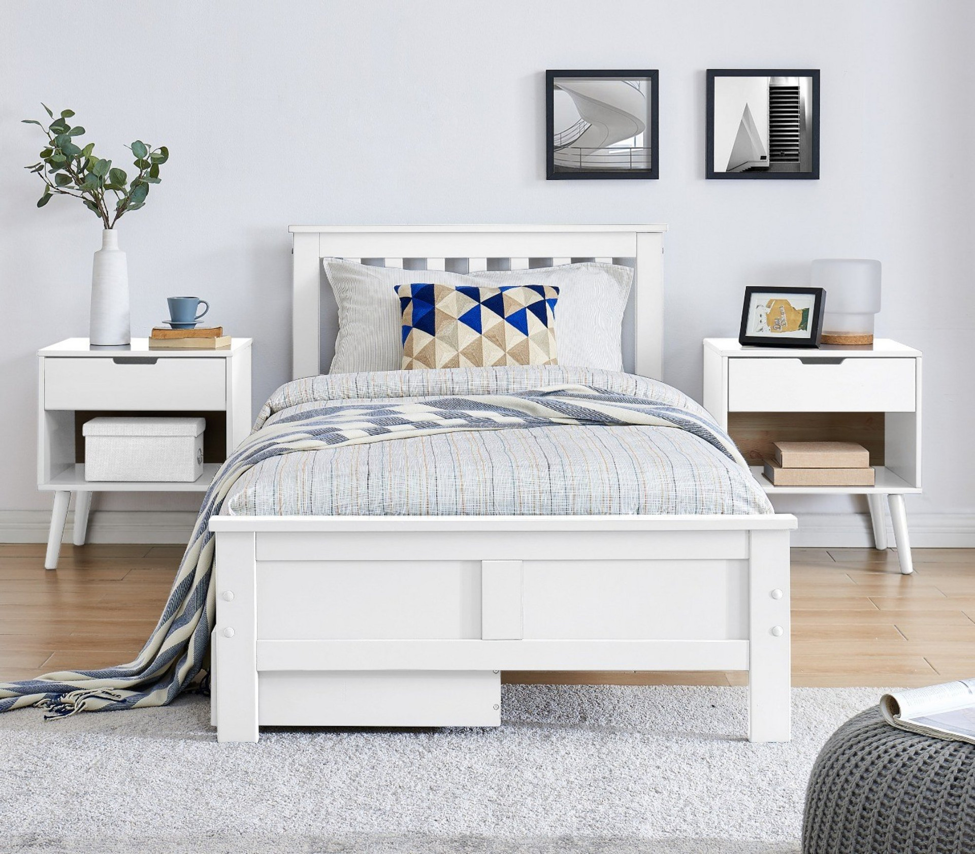 Azure Modern White Solid Pine Bed
