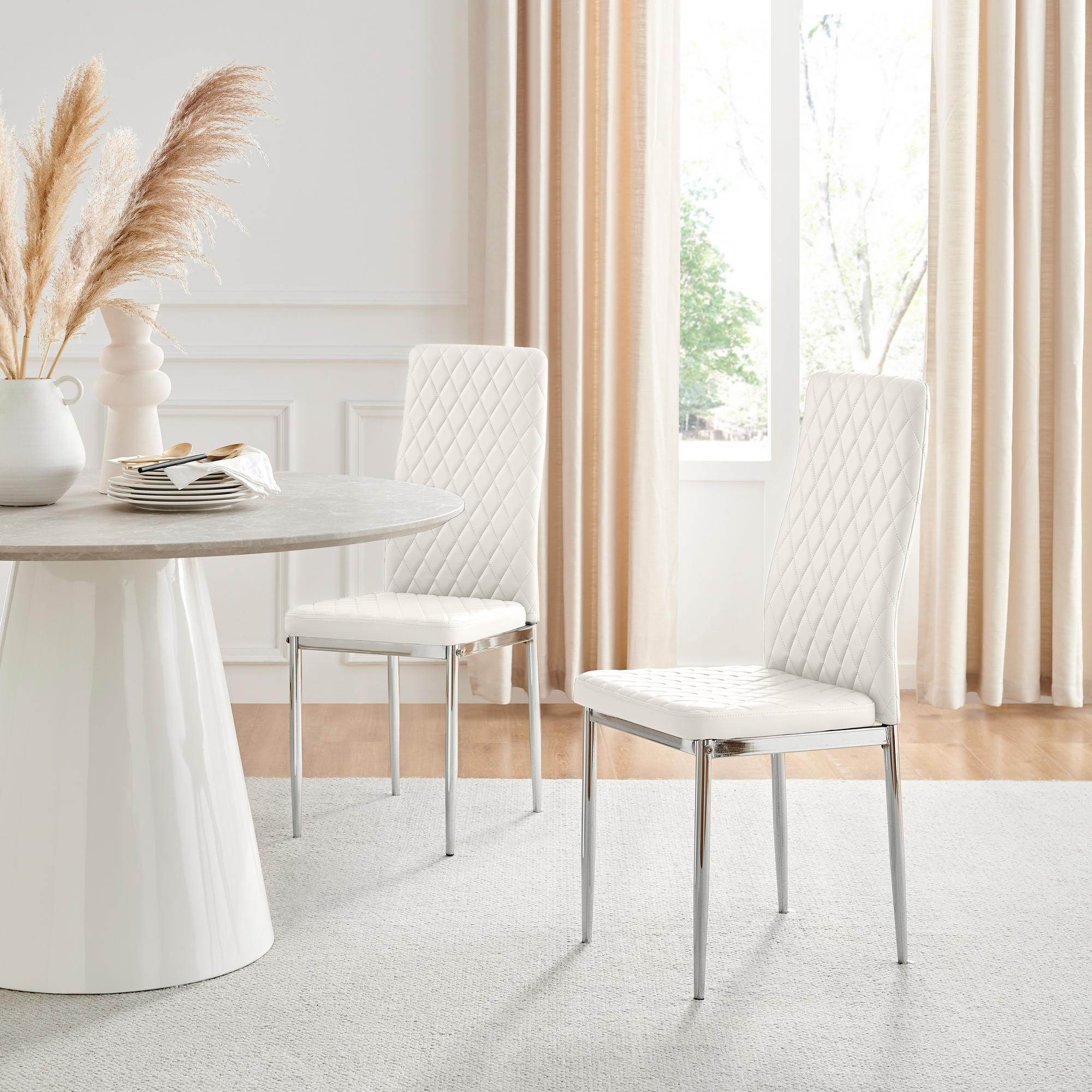 Milan White Leather 4 Dining Chairs Set | Dining Furniture