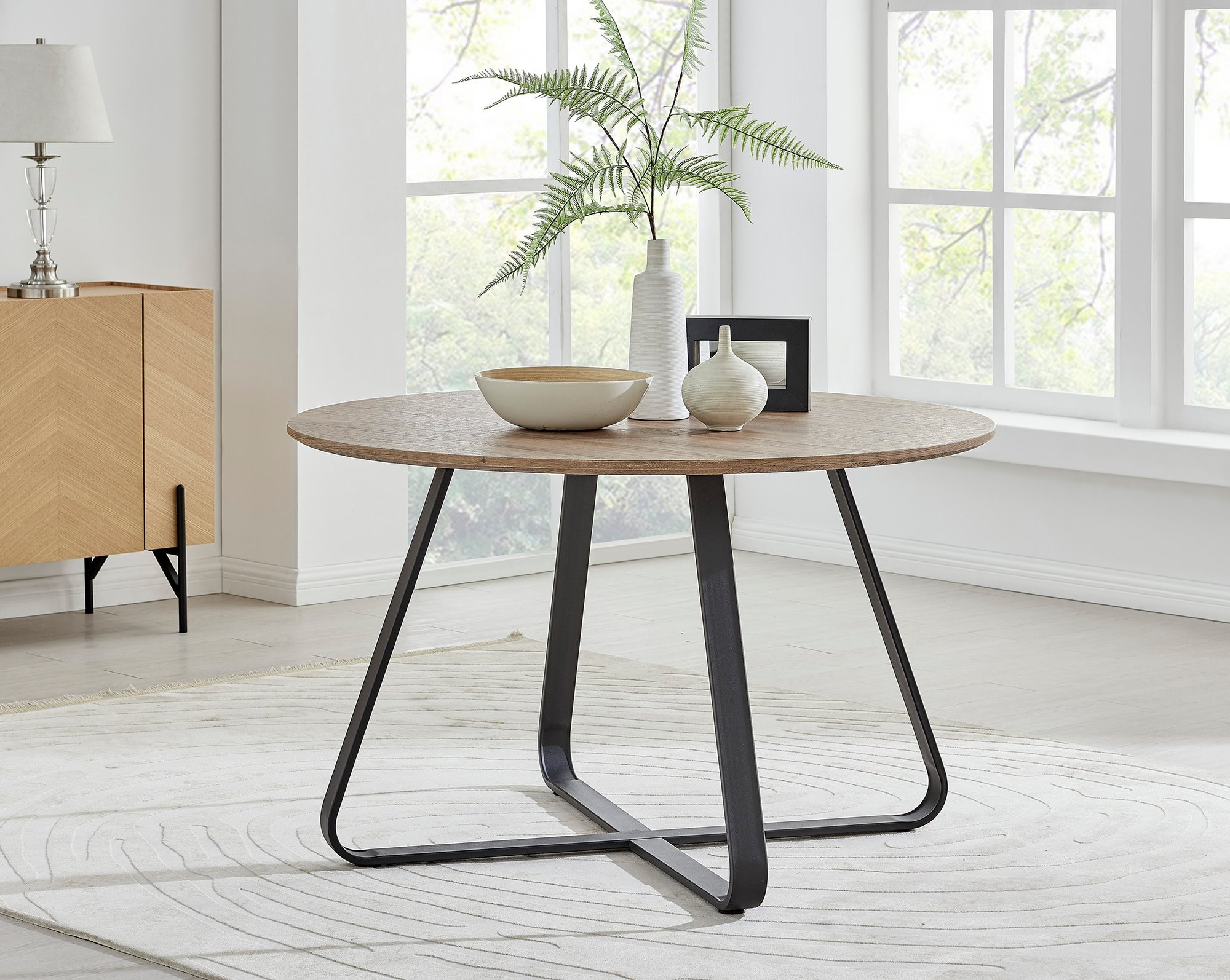 Contemporary Round Brown Wood Dining Table | Furniturebox