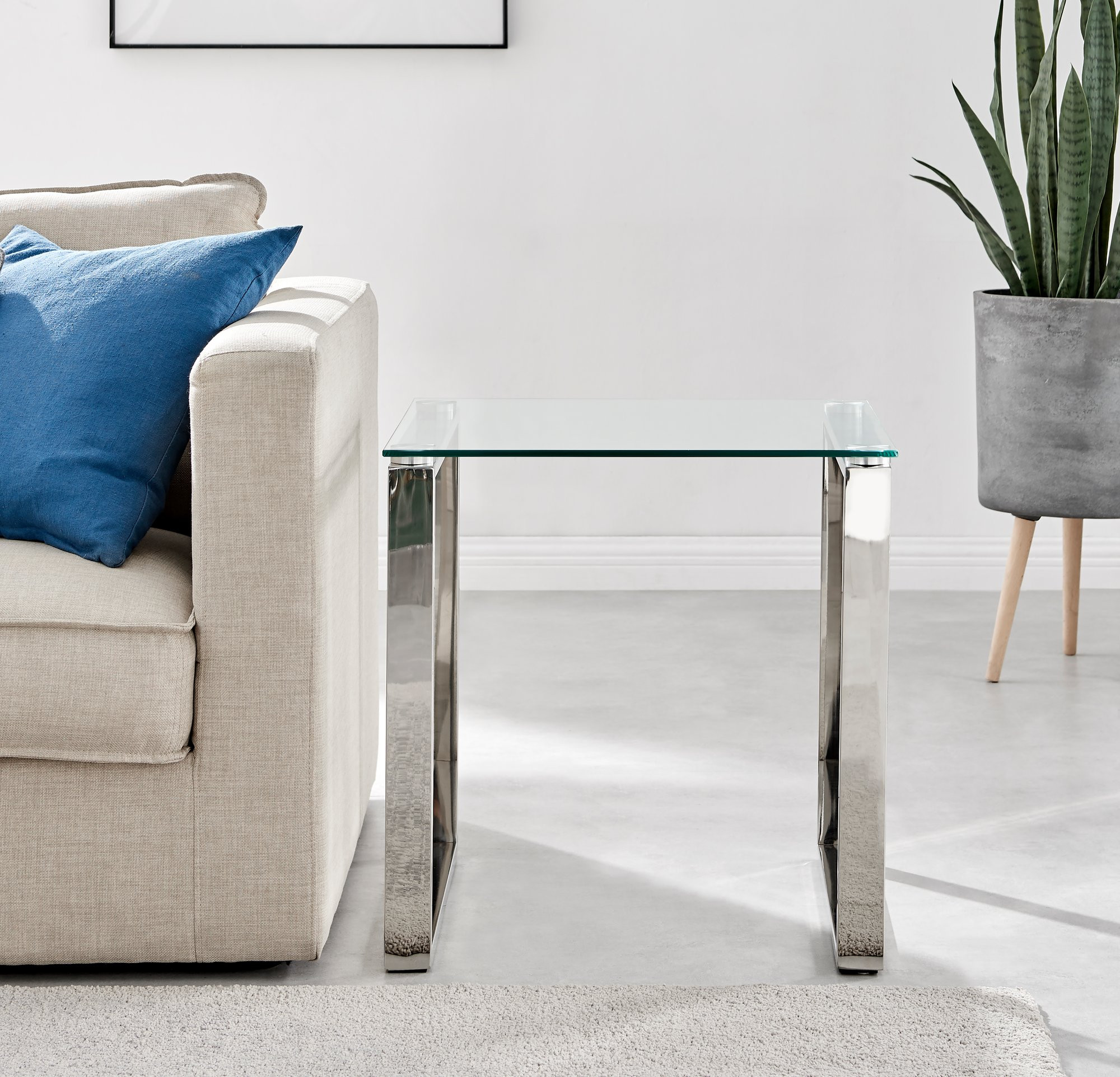 Modern Glass & Chrome Metal Side Table | Furniturebox