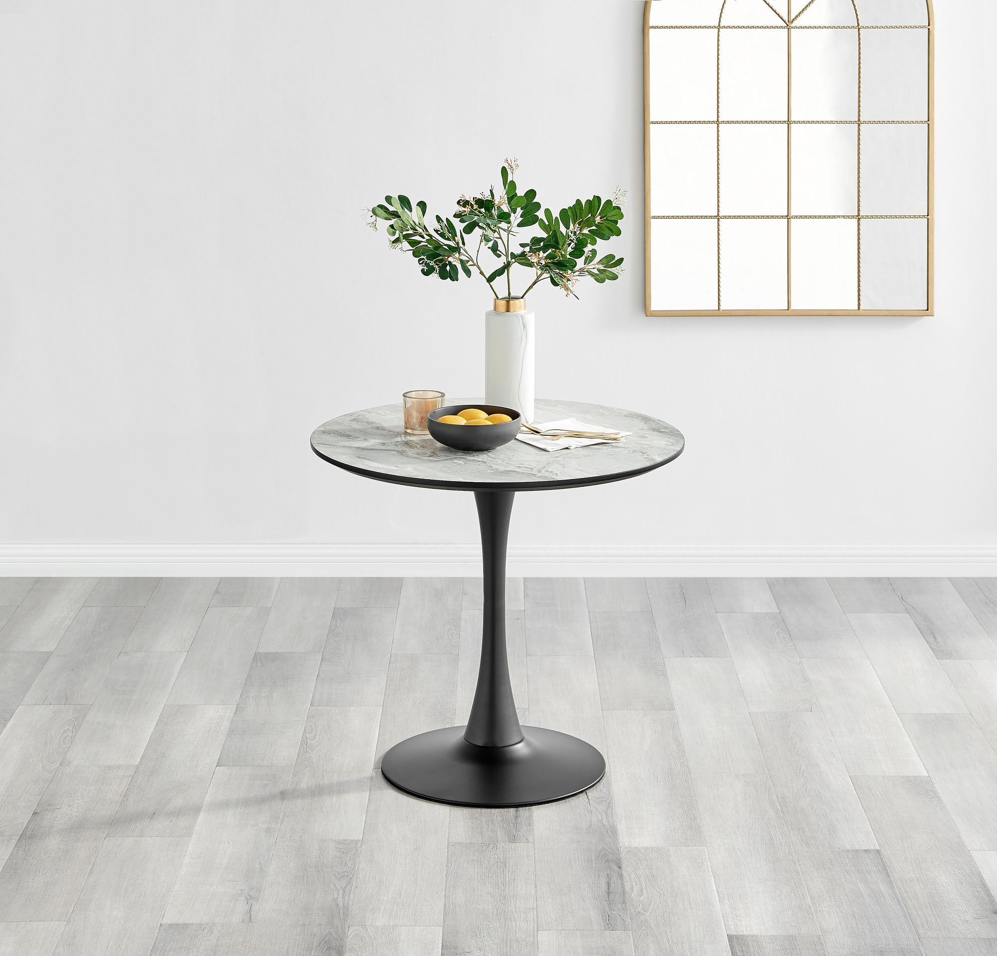 Elina White Marble Effect Round Dining Table & 2 Pesaro Gold Leg Chairs ...