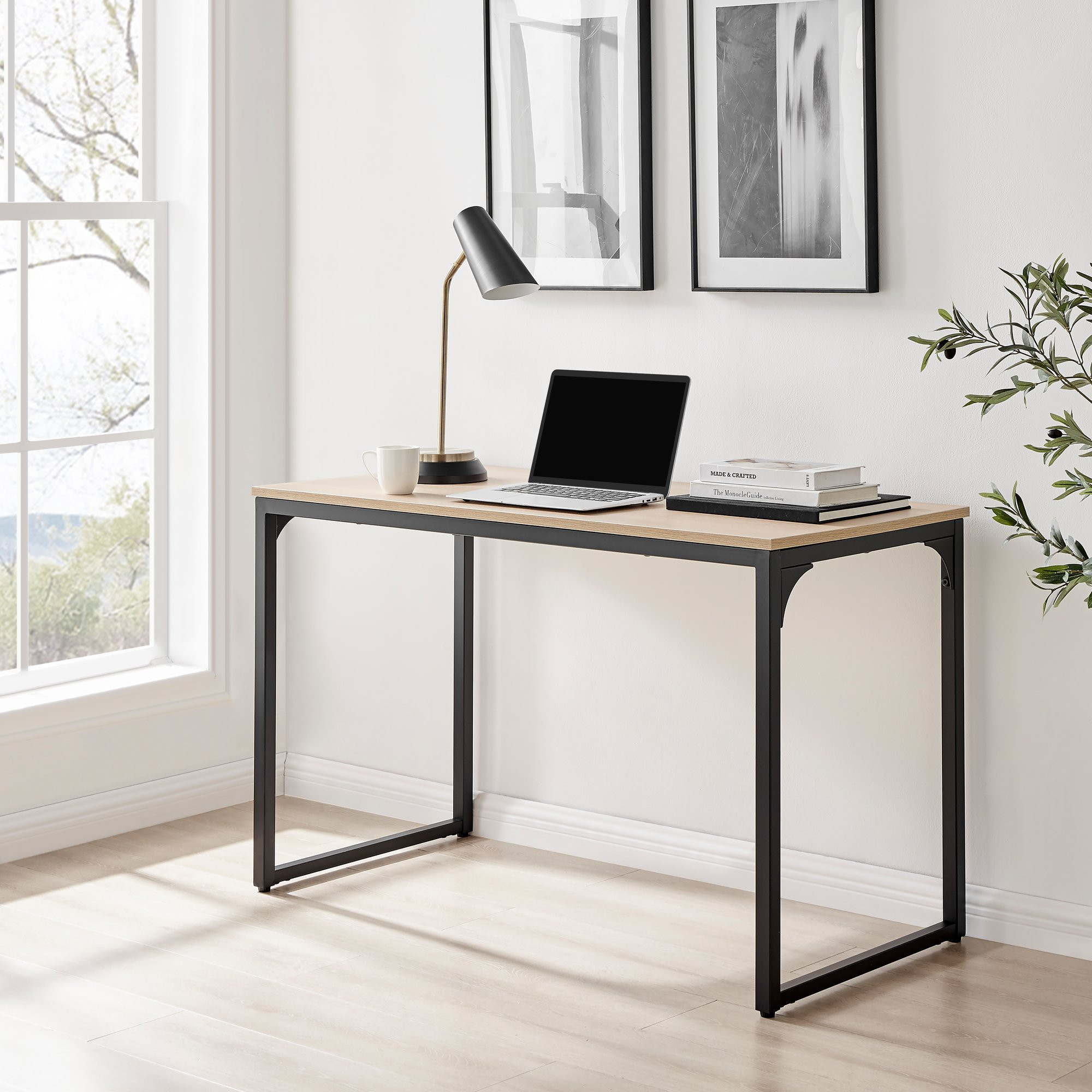 Oak Effect Desk Black Legs 120cm | Office Desk