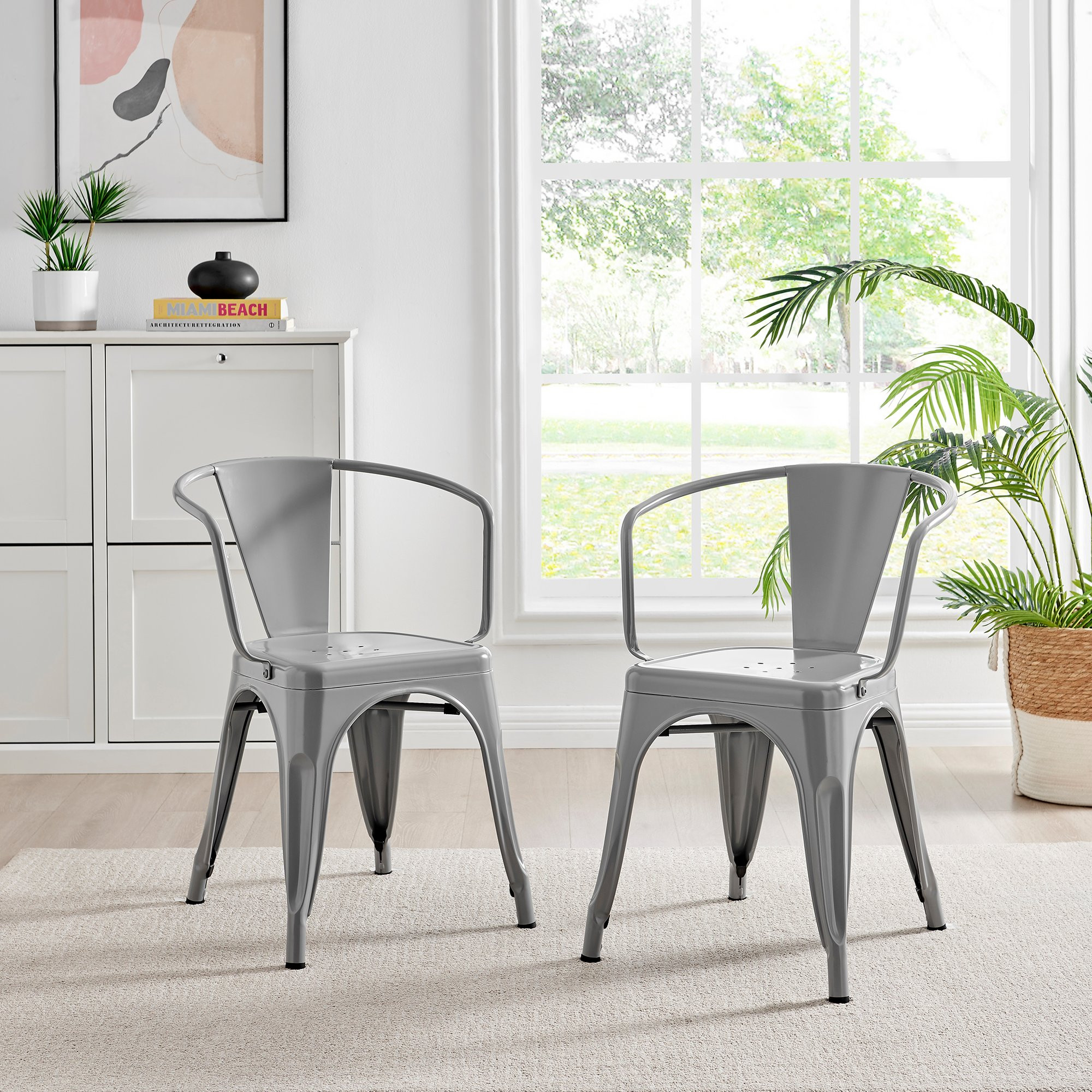 2x Colton Tolix Grey Metal Chair with Arms | Dining Chair
