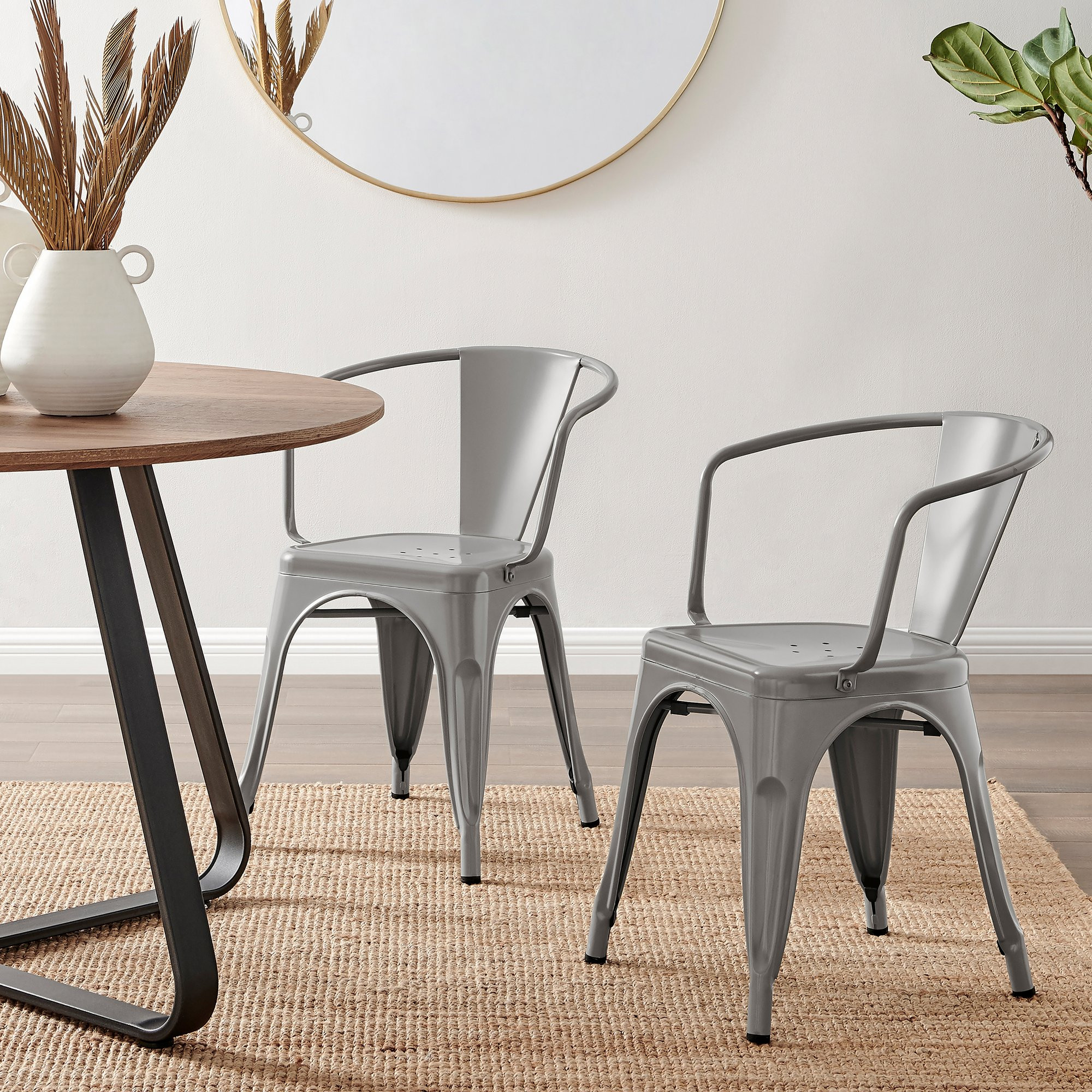 2x Colton Tolix Grey Metal Chair with Arms | Dining Chair