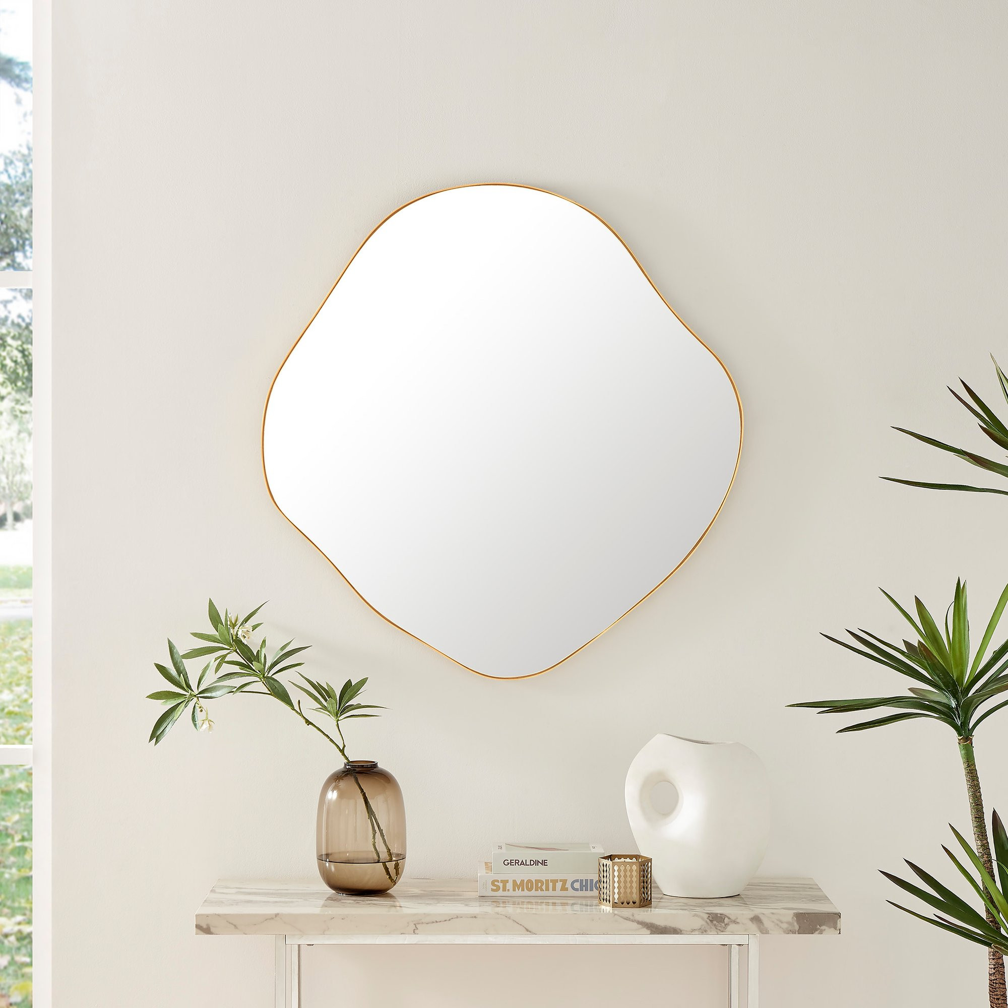 Irregular Pebble Mirror Gold Frame | Wall Mirror