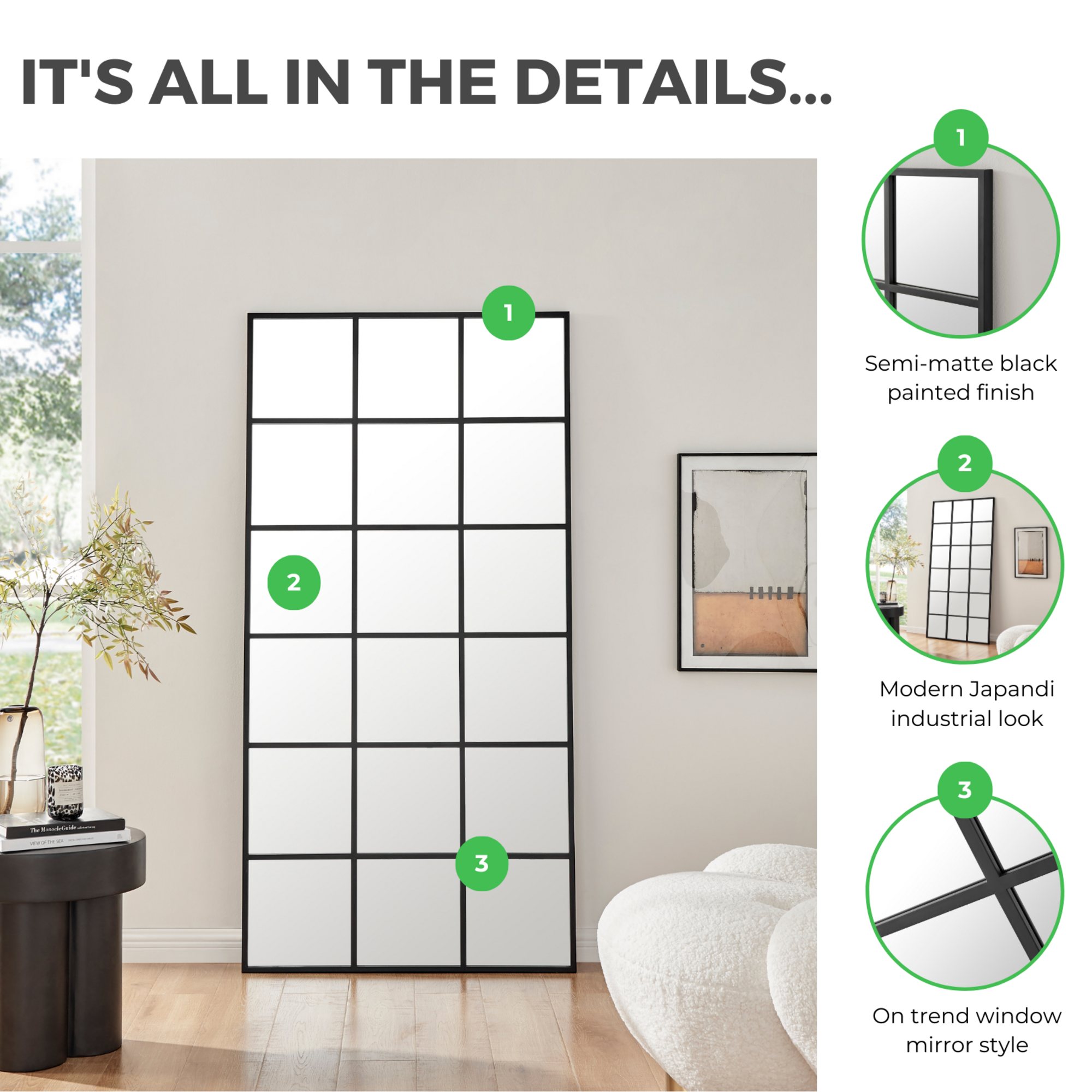Large Full Length Black Window Mirror | Wall Mirror