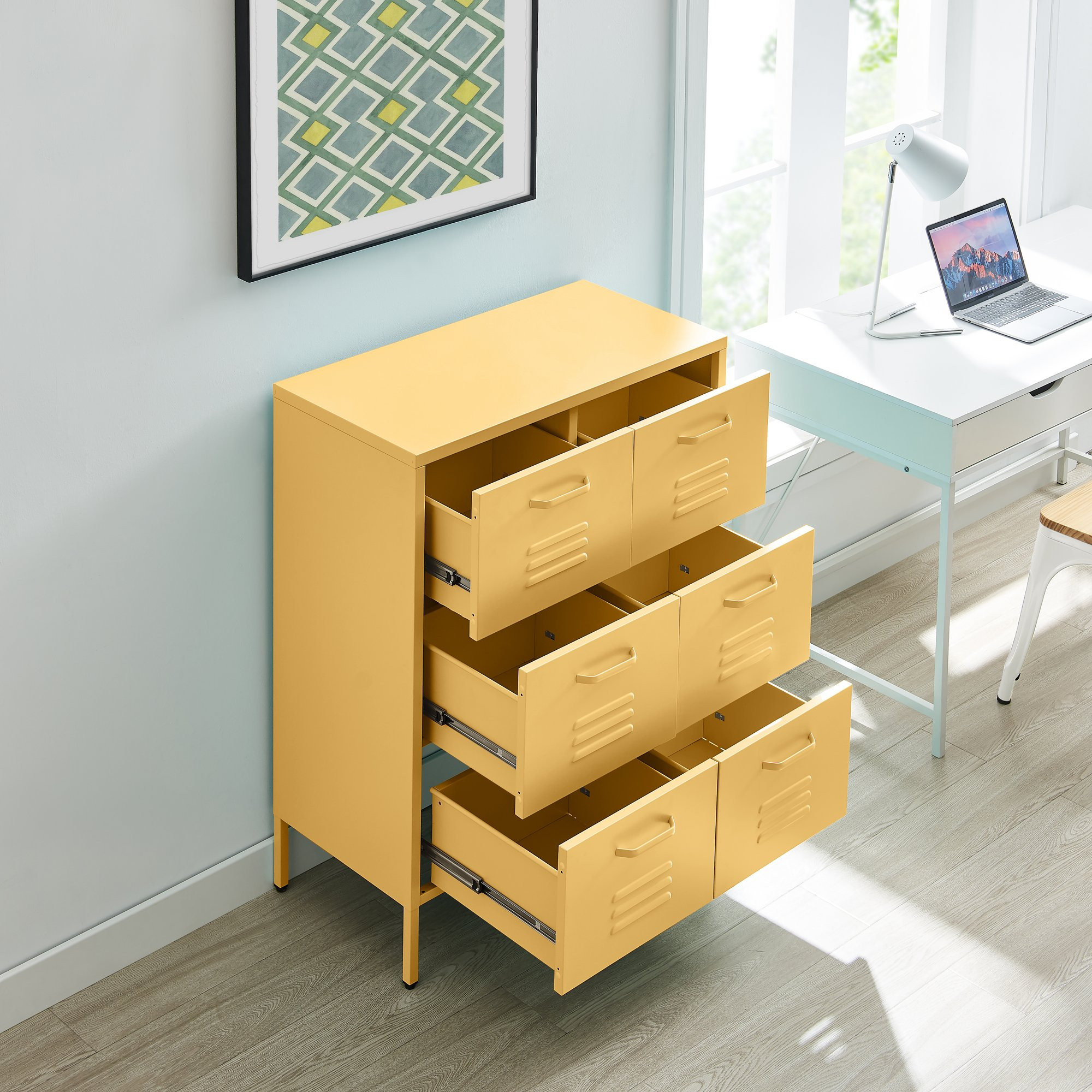Teksi Mustard Yellow Metal Sideboard | Storage Furniture