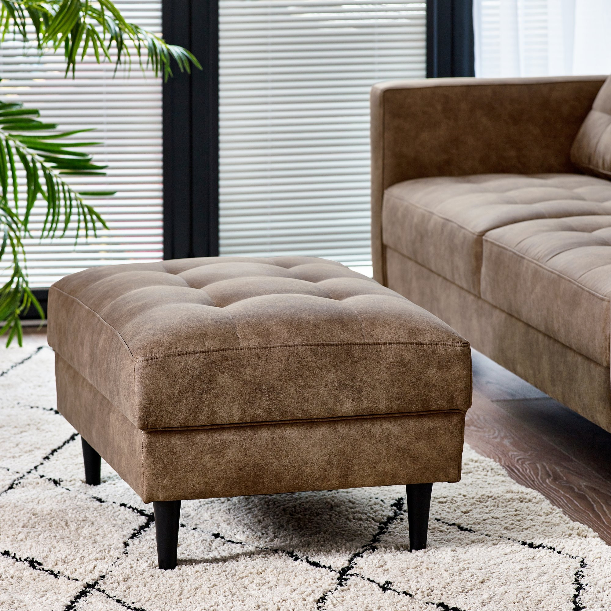Jolene Brown Faux Leather Footstool | Living Room Furniture
