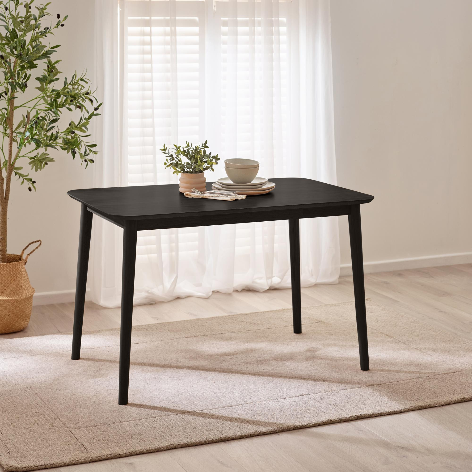 Lynton Small Black Wooden Dining Table & 2 Benches - Furniturebox UK
